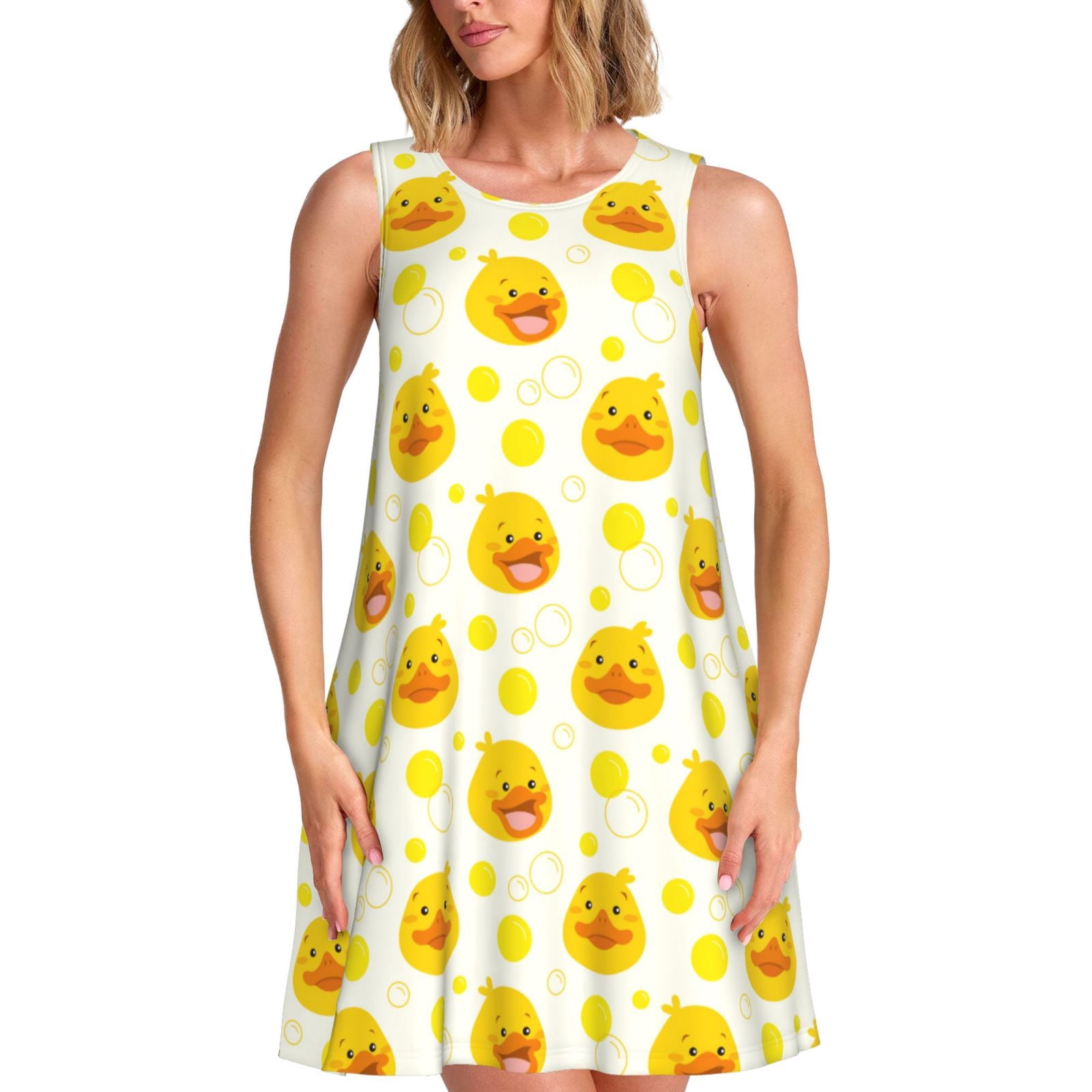 Vsdgher Ducky Cartoon Print Summer Dresses for Women Casual U Neck ...
