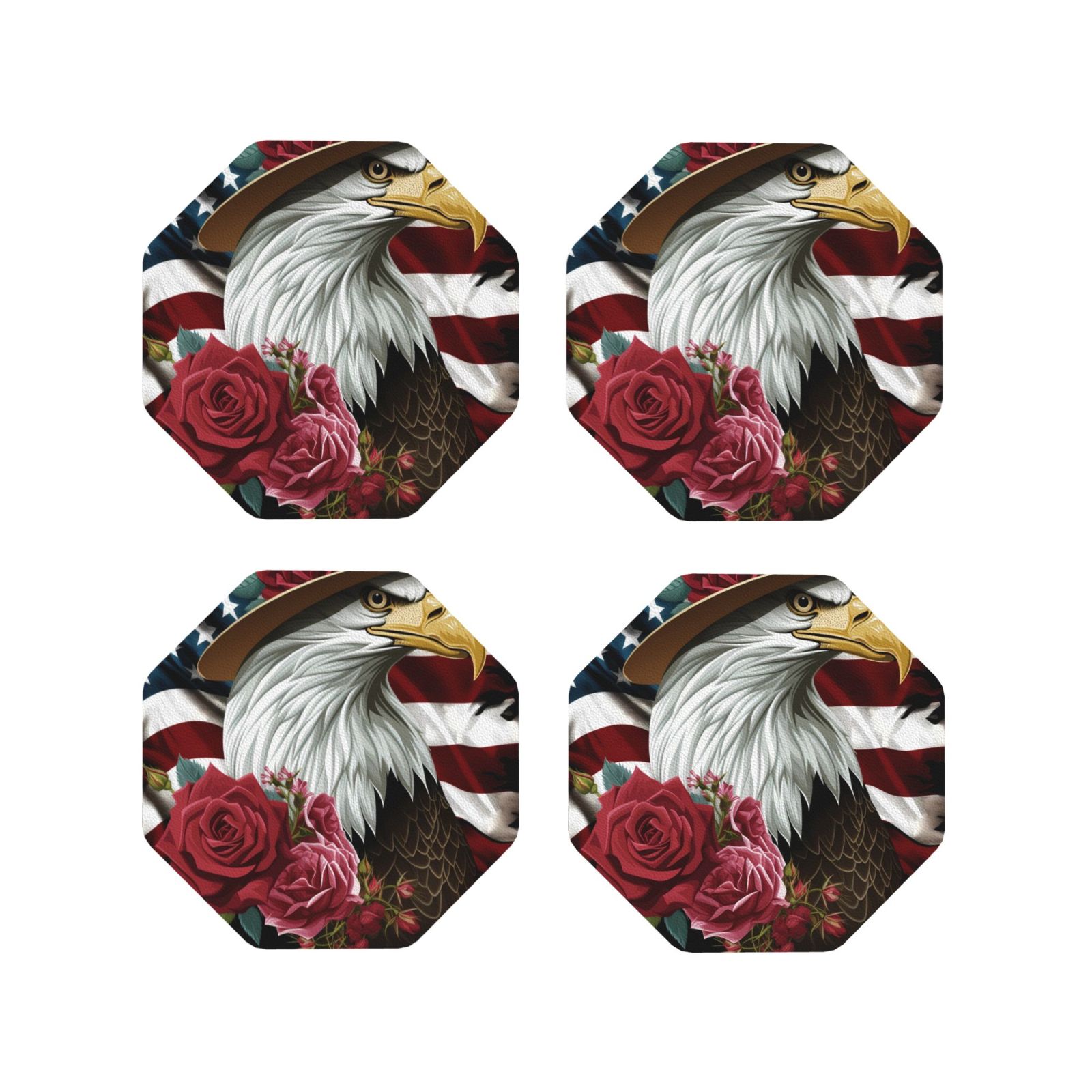 Vsdgher Eagle With Hat And Roses Leather Coasters for Drinks, Durable ...