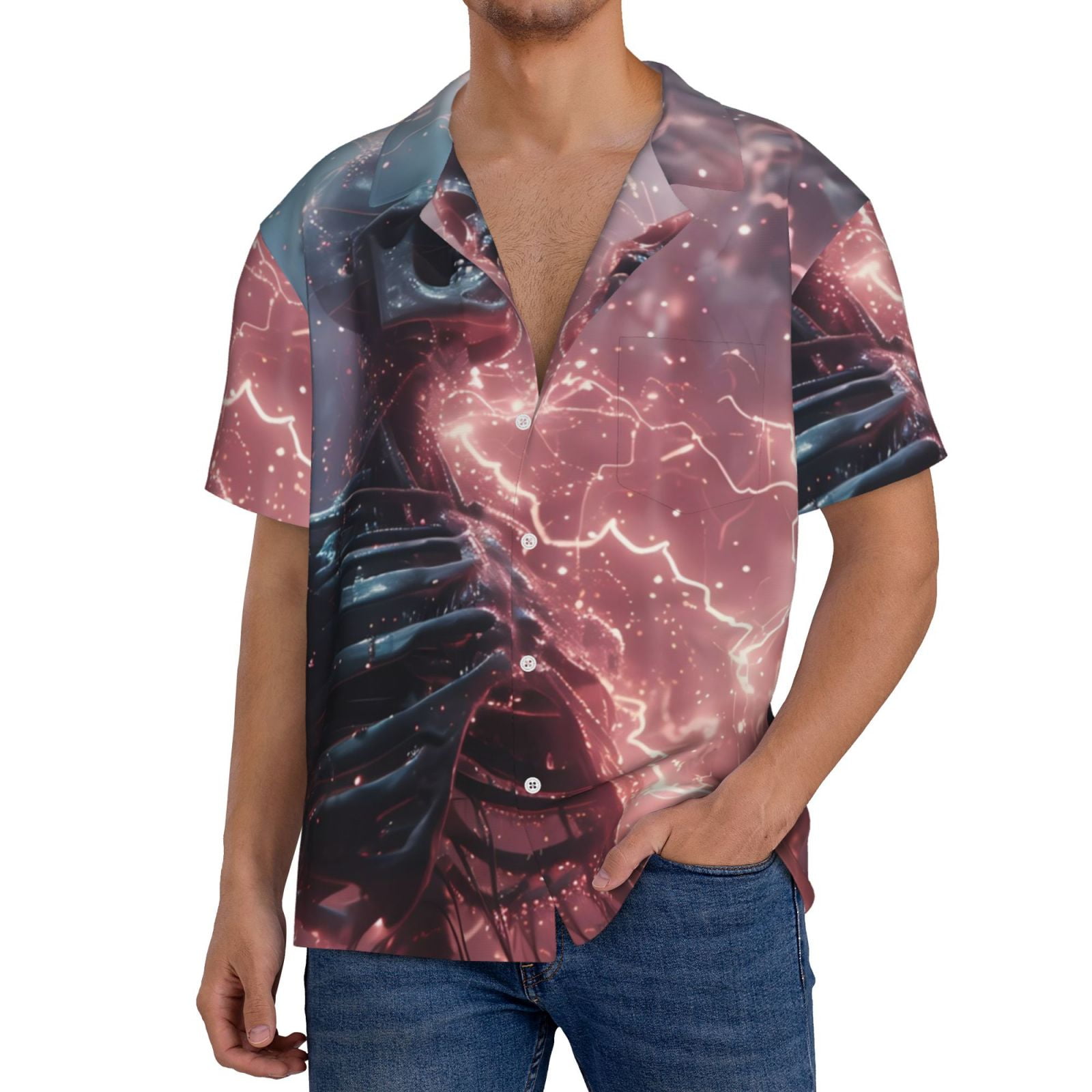 Vsdgher Electric Skeleton Surrealism Men's Cuban Shirt, Hawaiian Shirts ...