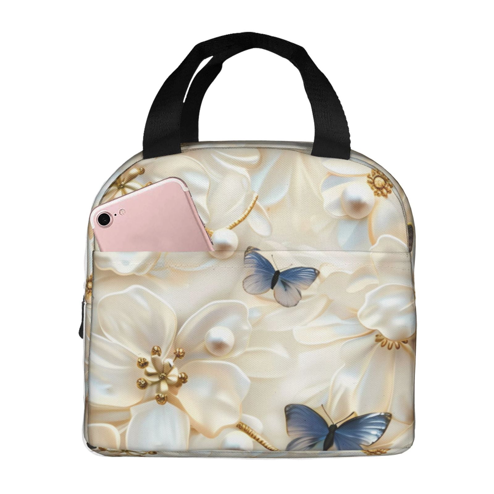 Vsdgher Elegant Butterflies And Pearls Lunch Bag, Lunch Box for Women ...
