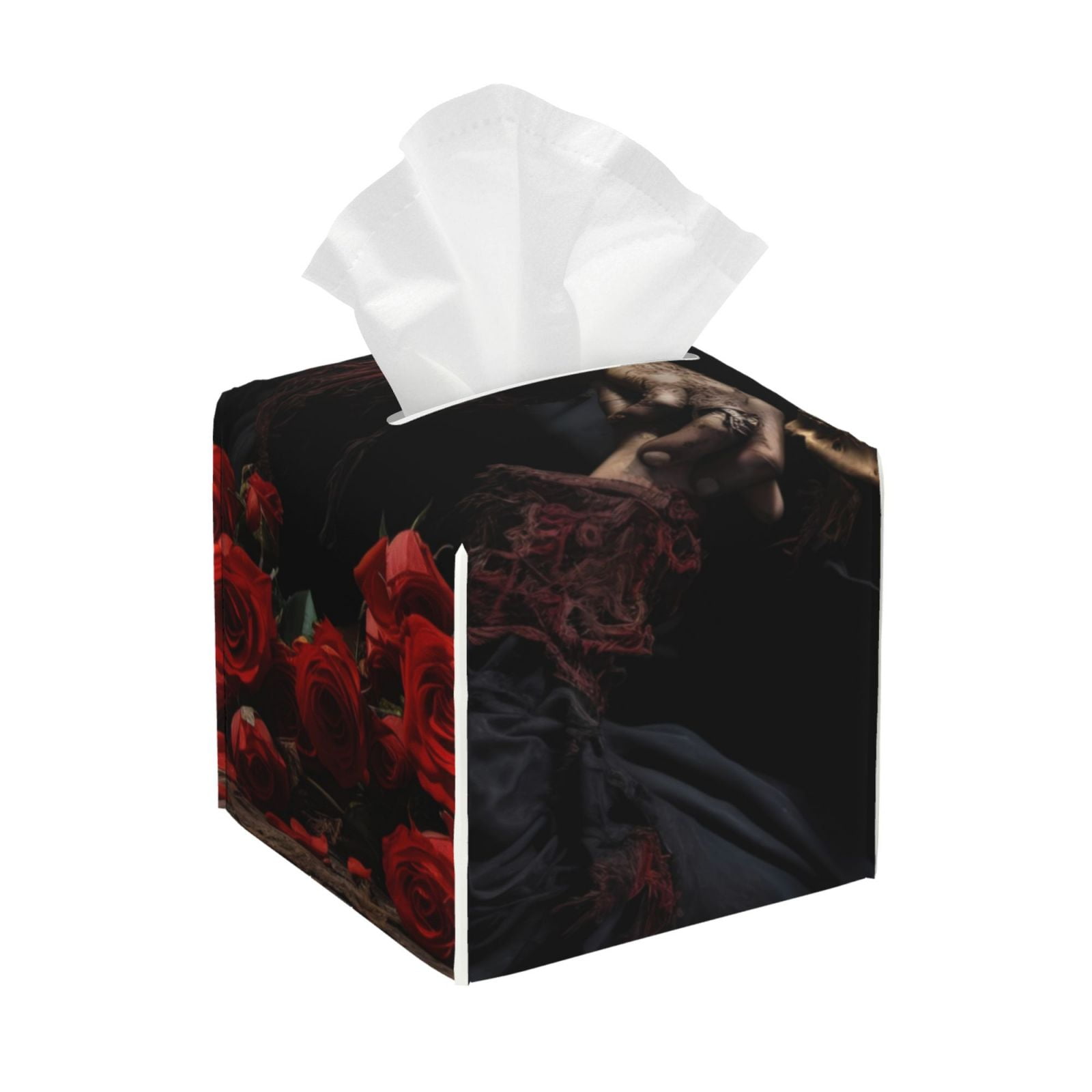 Vsdgher Elegant Rose Skull Pattern Tissue Box Cover Holder, Square with ...