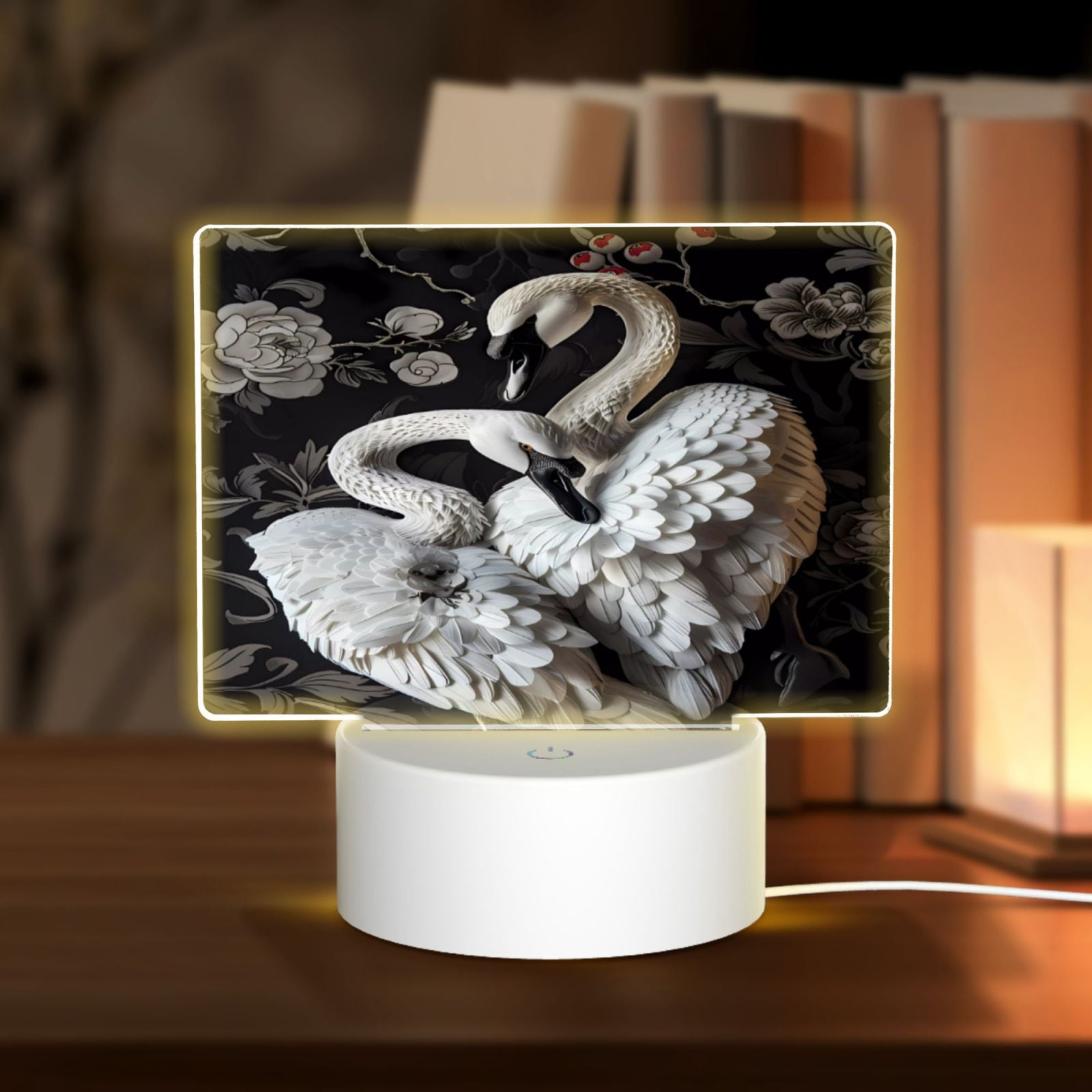 Vsdgher Elegant Swans Black Background Rectangular Acrylic Night Light ...