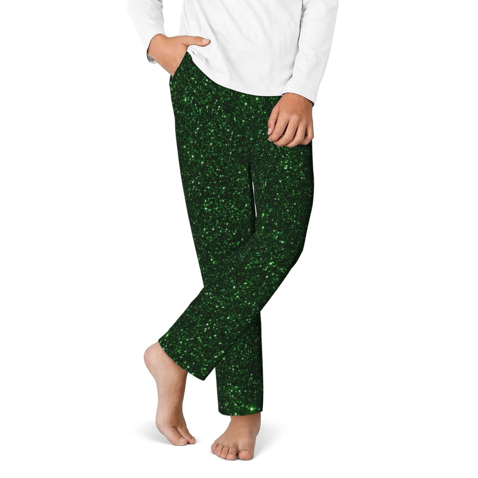 Vsdgher Emerald Green Sparkling Print Kids Pajama Pants,Long Sleep ...