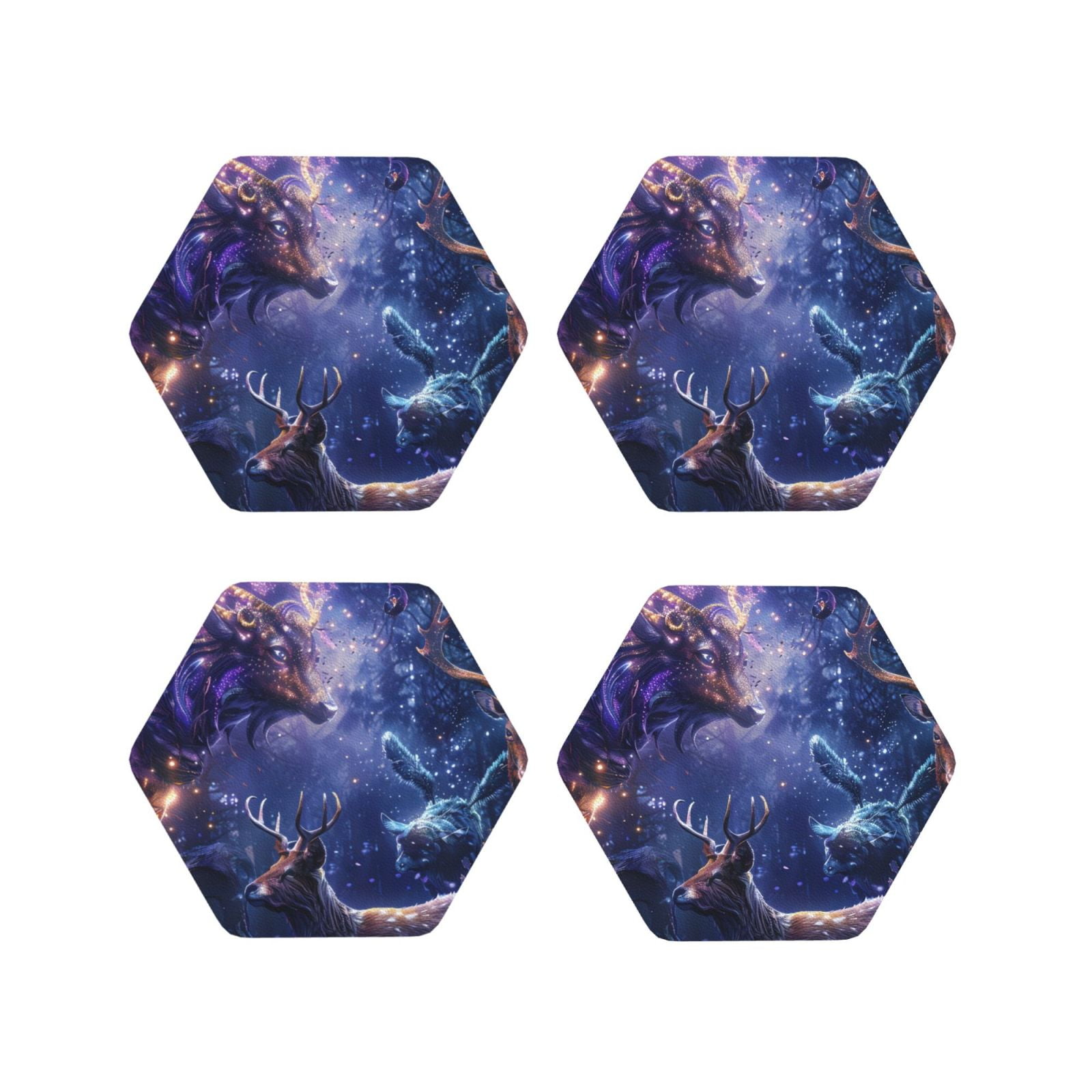 Vsdgher Enchanted Forest Stag Gathering Leather Coasters for Drinks ...