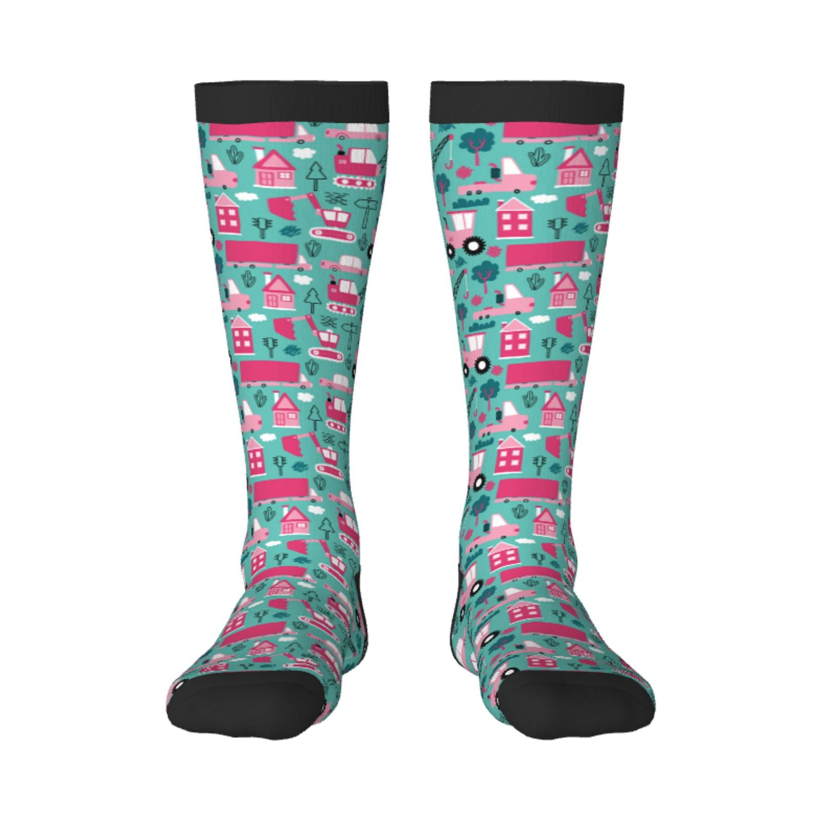 Vsdgher Excavator Print Thigh High Socks Extra Long Stretchy Sock Women ...