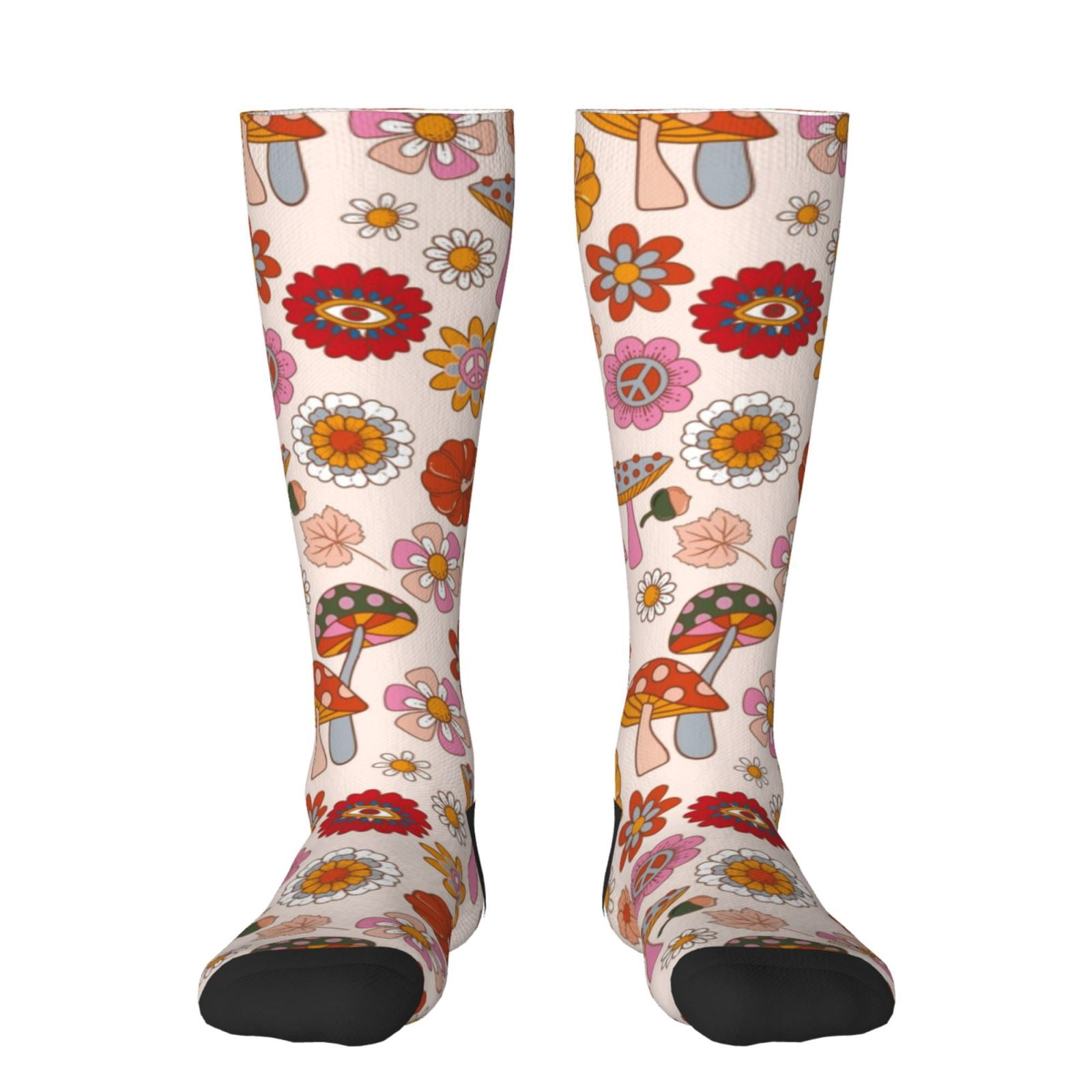 Vsdgher Fall 70s Groovy Hippie Print Thigh High Socks Extra Long ...