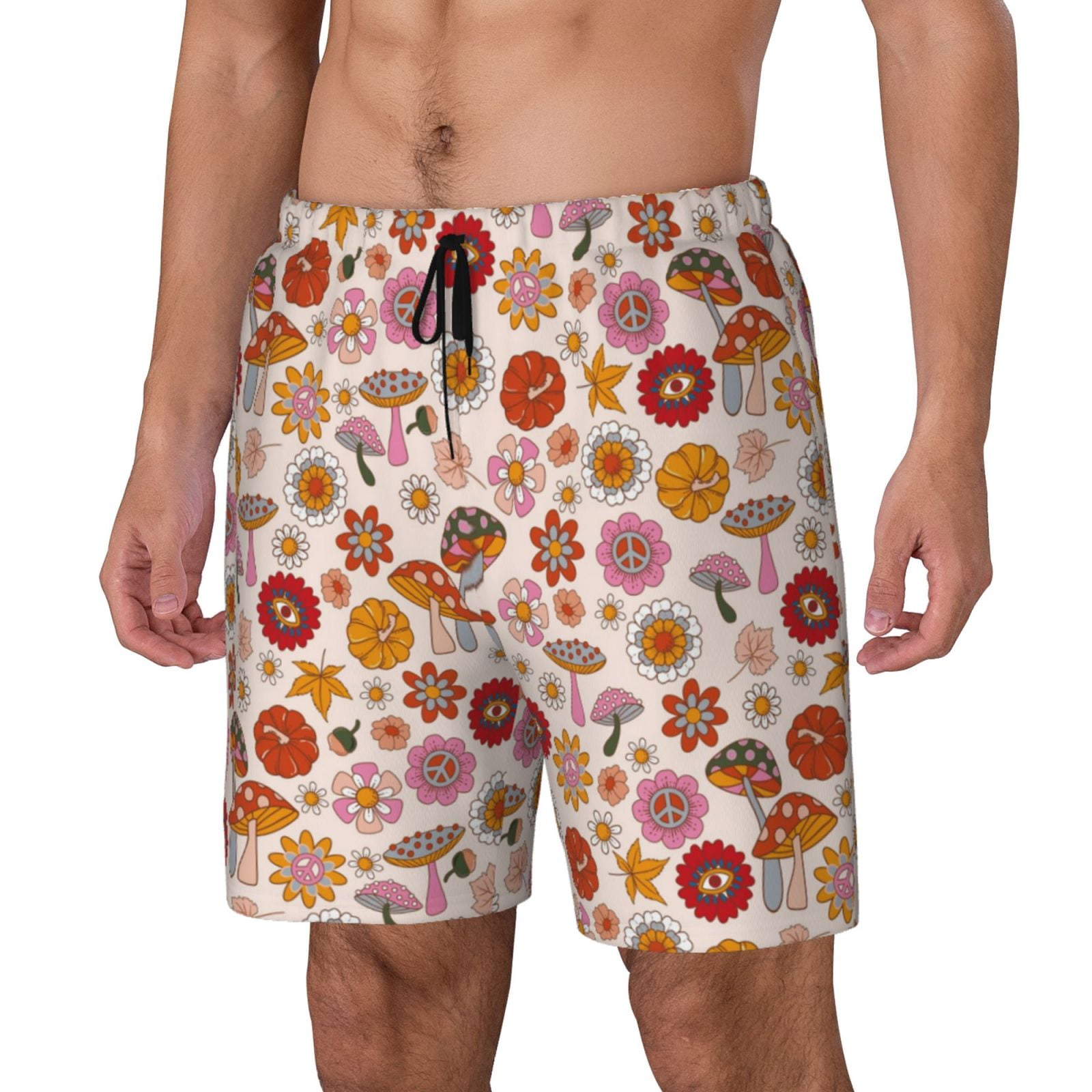 Vsdgher Fall 70s Groovy Hippie for Mens Swim Trunks with Compression ...
