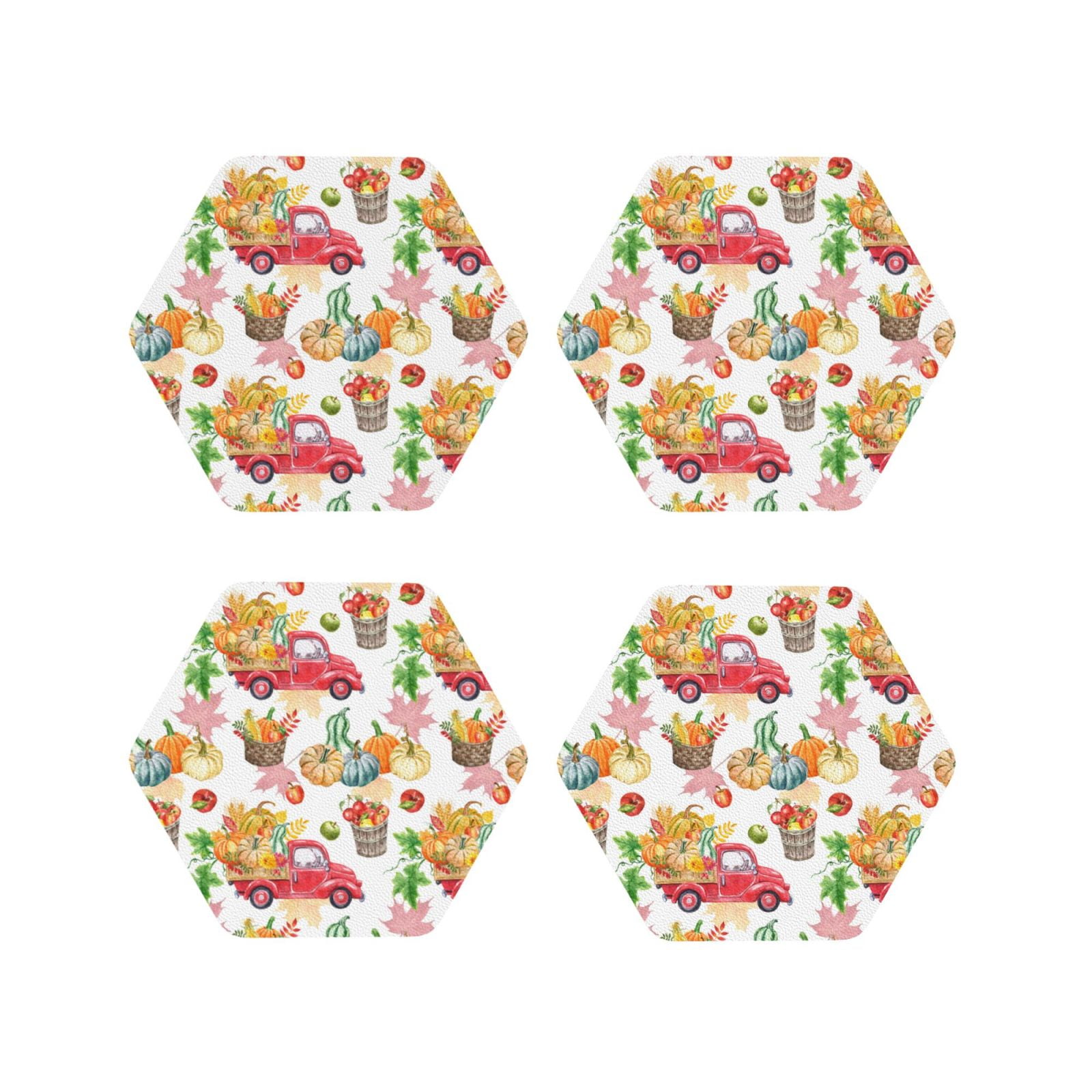 Vsdgher Fall harvest truck pumpkin Leather Coasters for Drinks, Durable ...