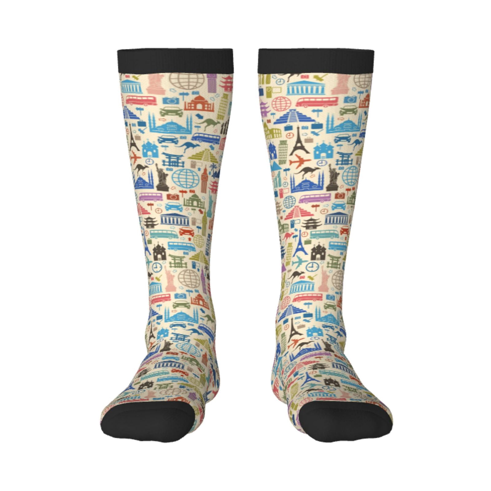 Vsdgher Famous Places Print Thigh High Socks Extra Long Stretchy Sock ...