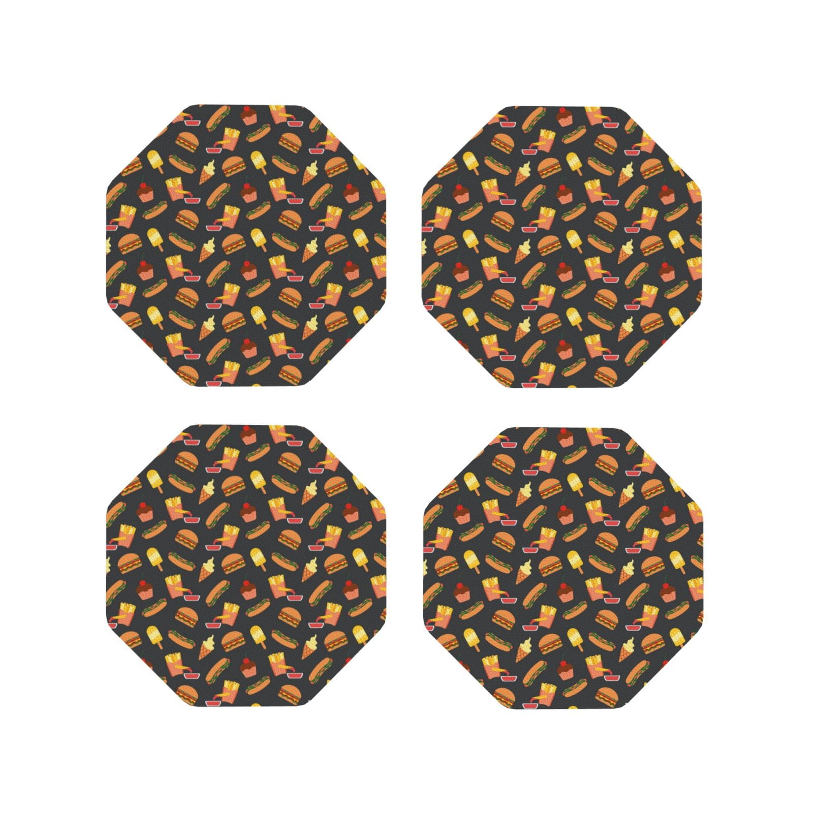 Vsdgher Fast Food Leather Coasters for Drinks, Durable Drink Coasters 4 ...