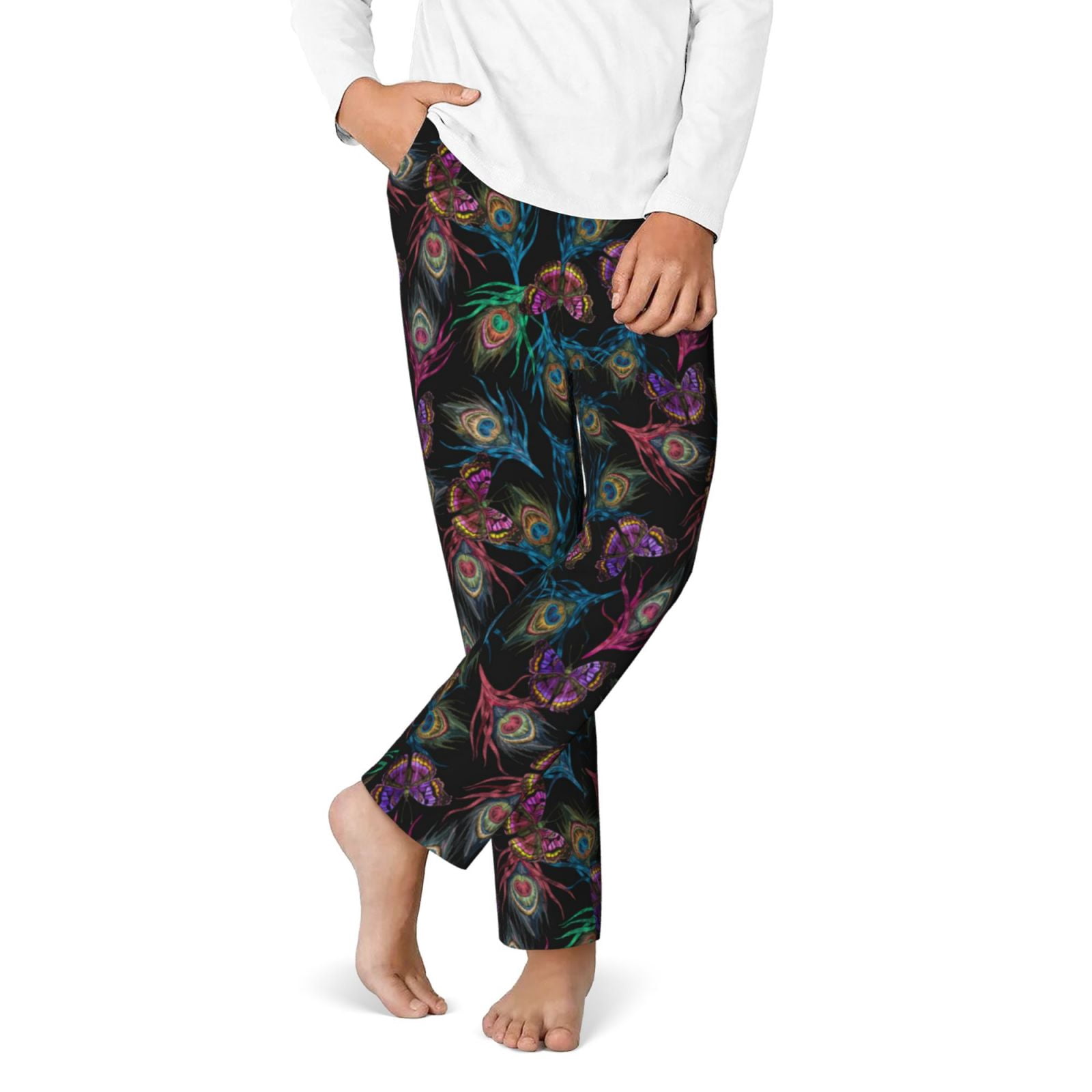Vsdgher Feathers And Butterflies Print Kids Pajama Pants,Long Sleep ...