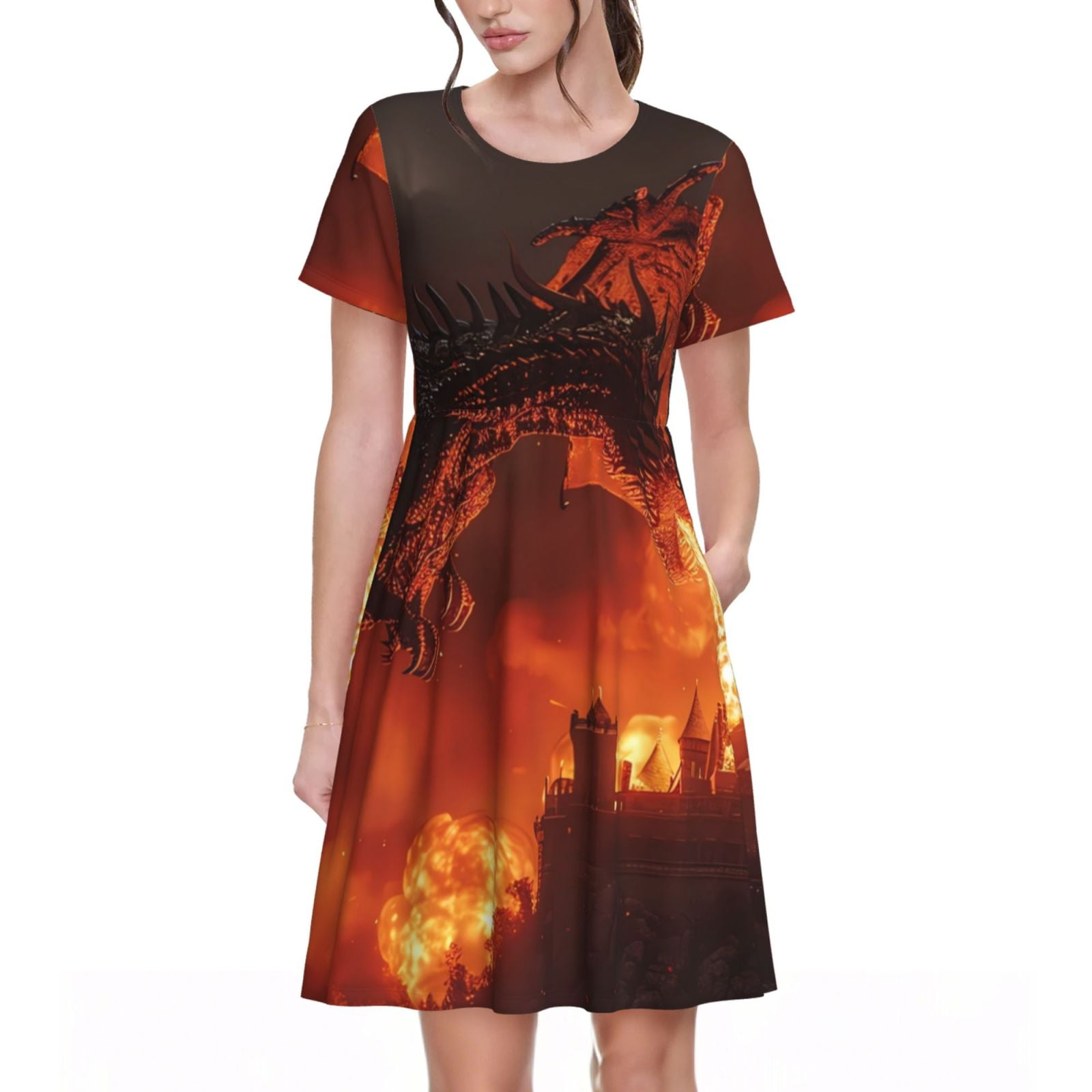 Vsdgher Fiery Dragons Castle Attack for Womens Summer 2025 Casual Midi ...