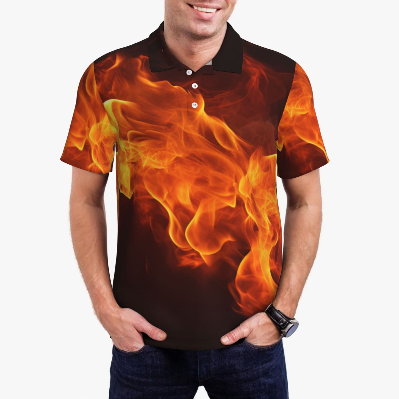 Vsdgher Fiery Orange Flames Energy Polo Shirts for Men, Men's Short ...
