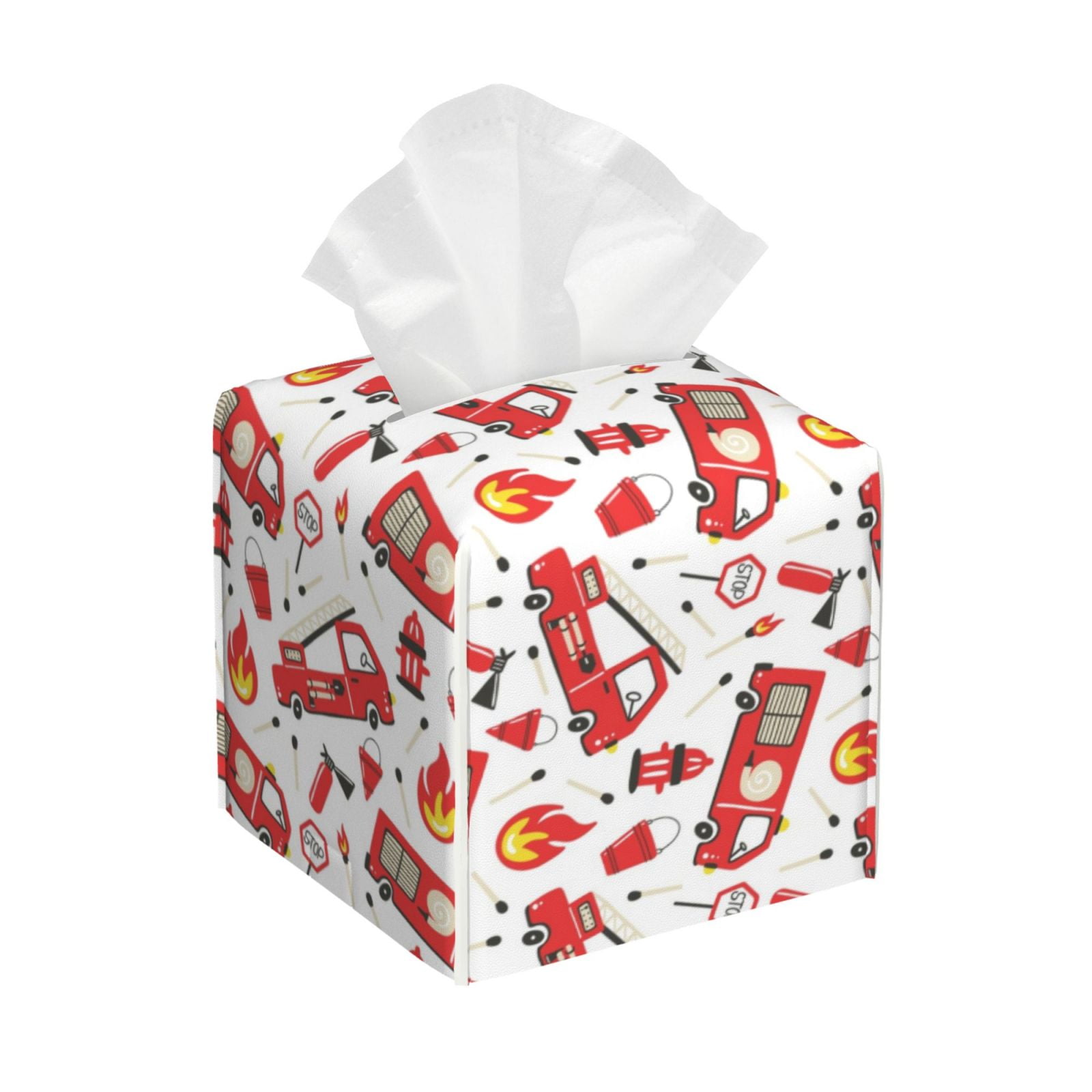 Vsdgher Fire Truck Pattern Tissue Box Cover Holder, Square with Bottom ...