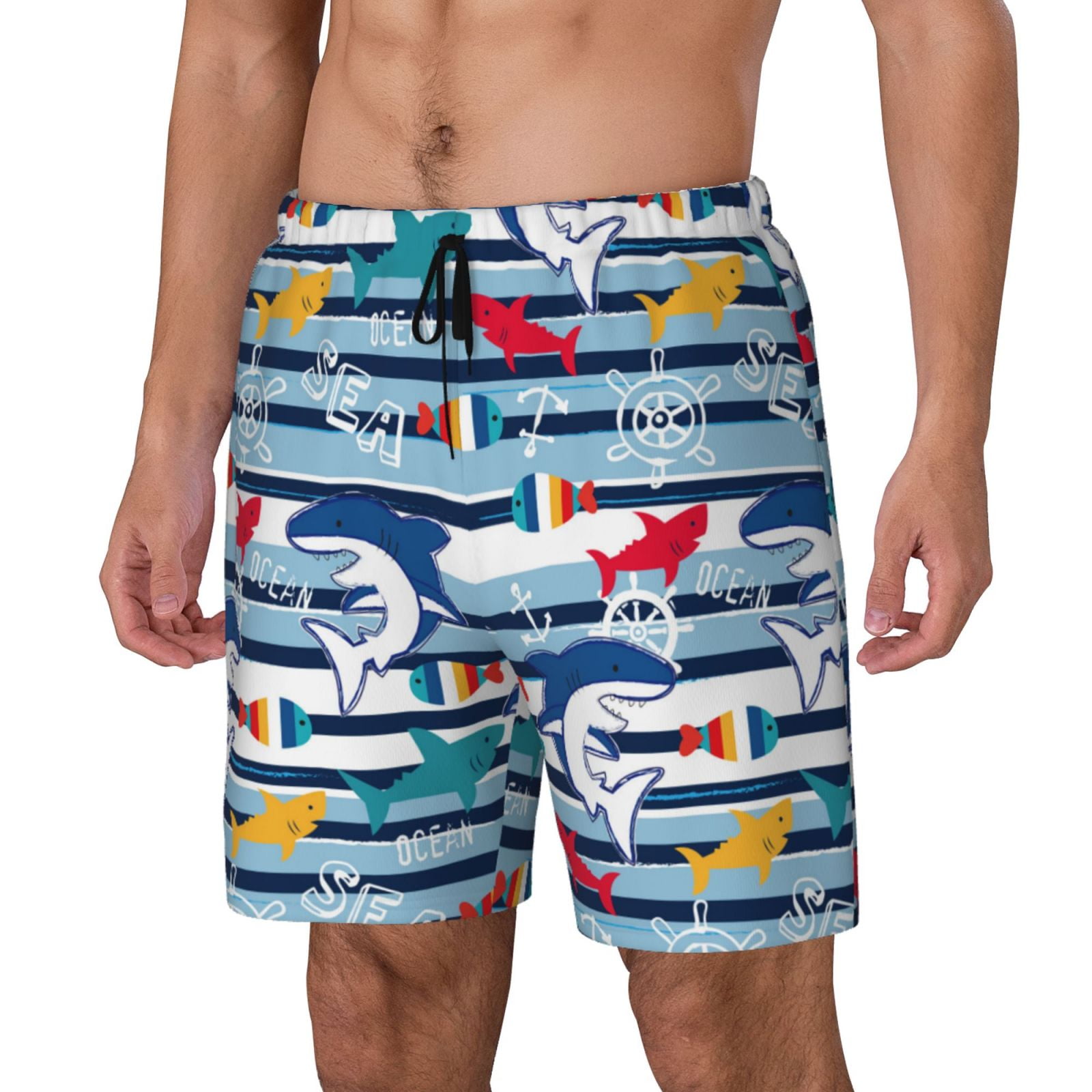 Vsdgher Fish And Shark for Mens Swim Trunks with Compression Liner Swim ...