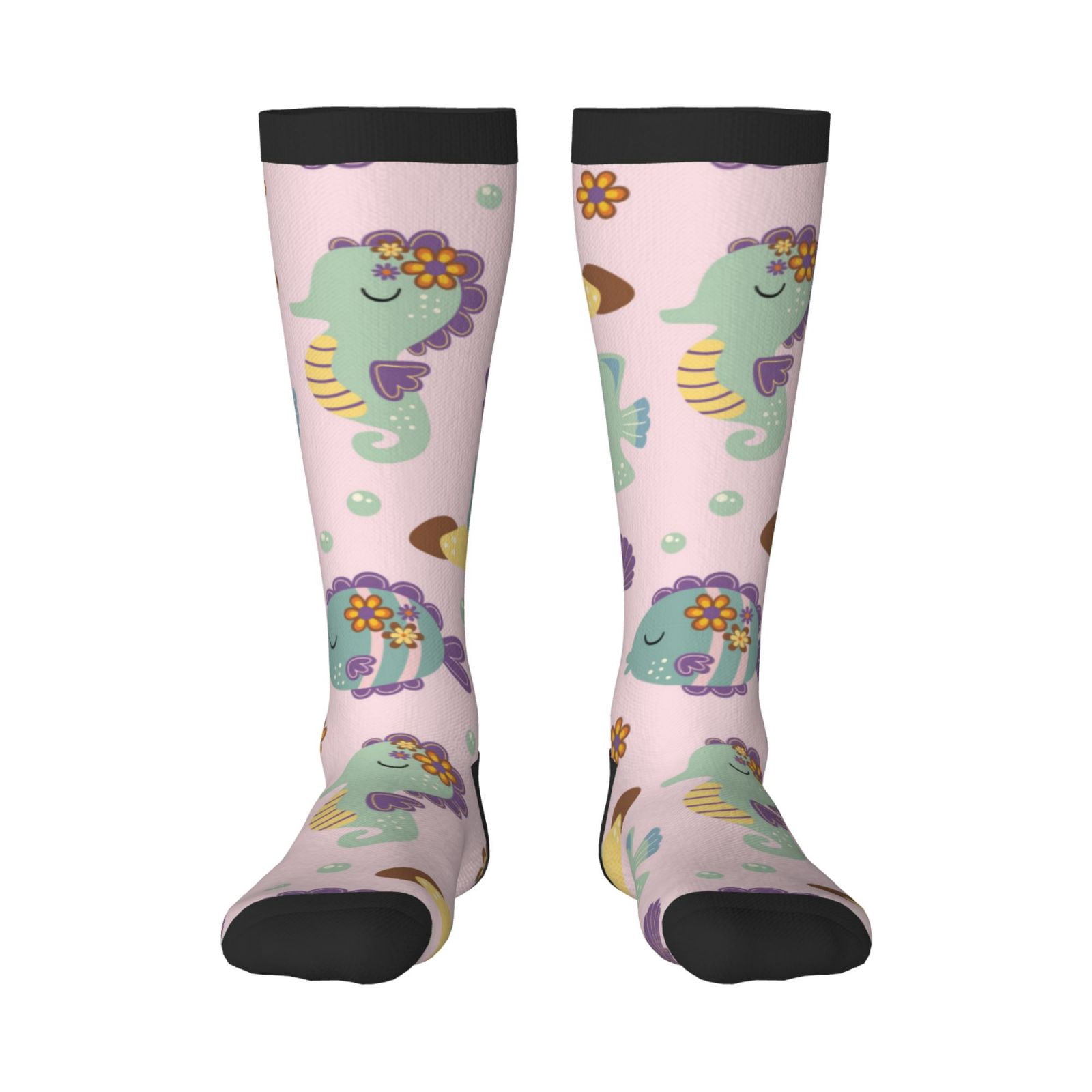 Vsdgher Fish Seahorse Print Thigh High Socks Extra Long Stretchy Sock ...