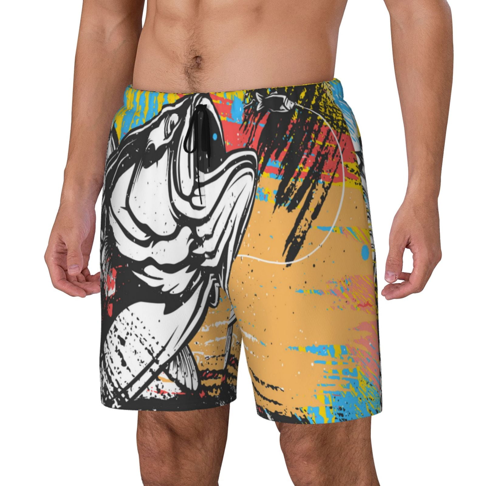 Vsdgher Fishing Bass for Mens Swim Trunks with Compression Liner Swim ...