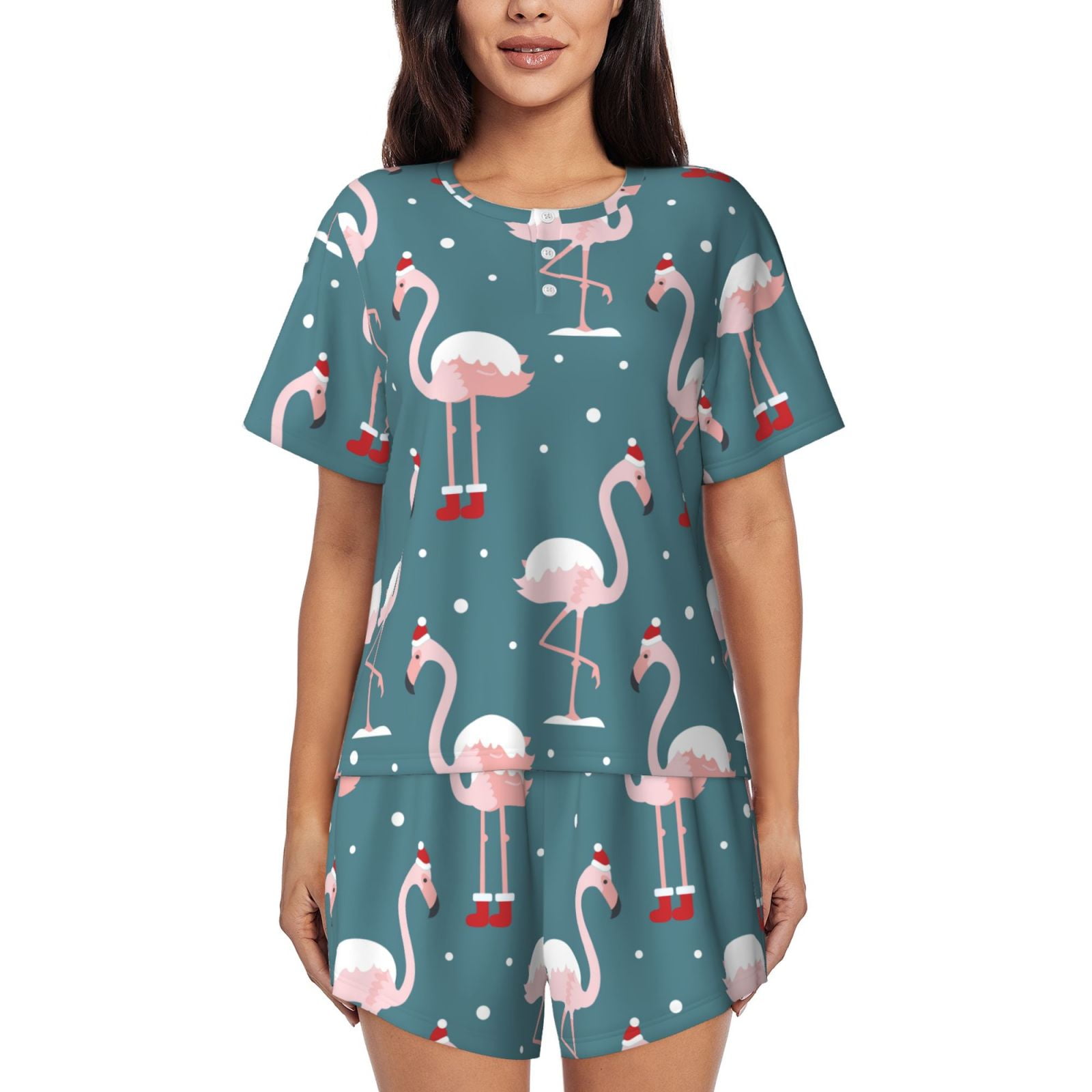 Vsdgher Flamingo Pattern Womens Pajamas 2 Piece Short Sleeve Sleepwear Set,Summer Soft Pajamas ...