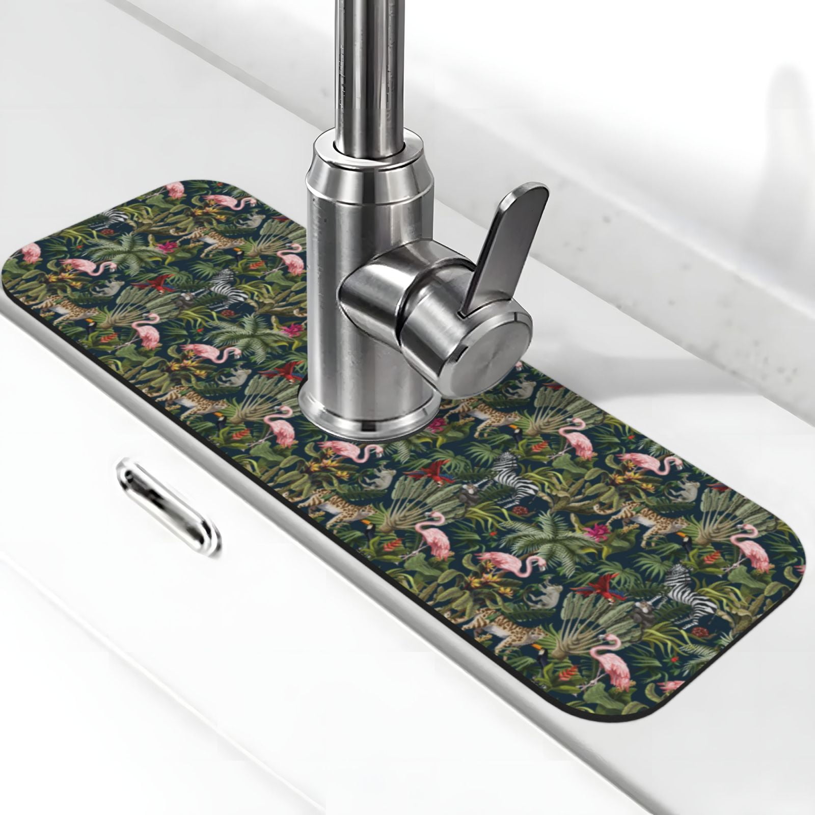 Vsdgher Flamingos And Palm Leaves Kitchen Sink Splash Guard Faucet Mat ...