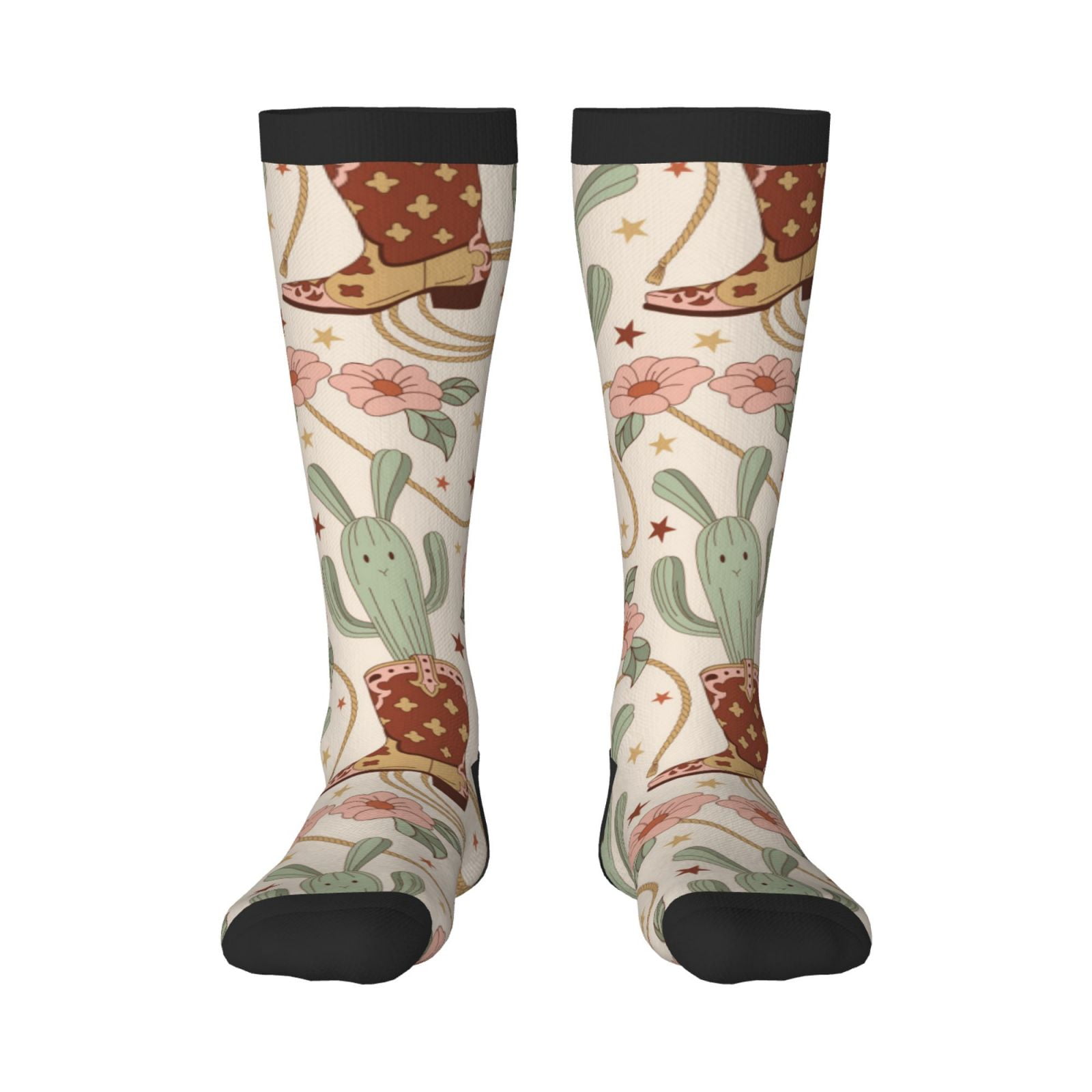 Vsdgher Floral Cowboy Boots Print Thigh High Socks Extra Long Stretchy ...