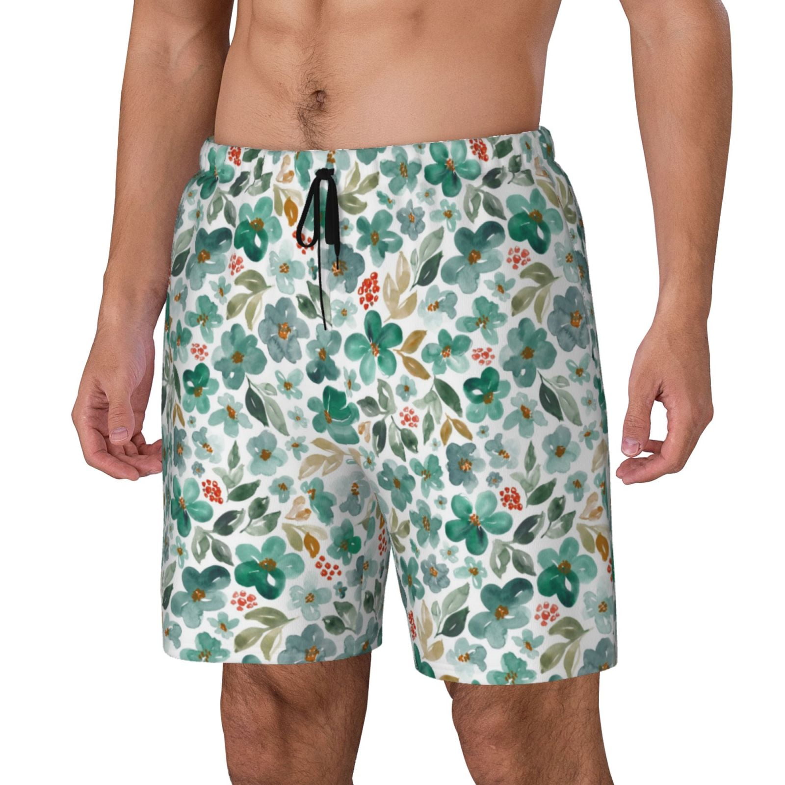 Vsdgher Floral In Teal for Mens Swim Trunks with Compression Liner Swim ...