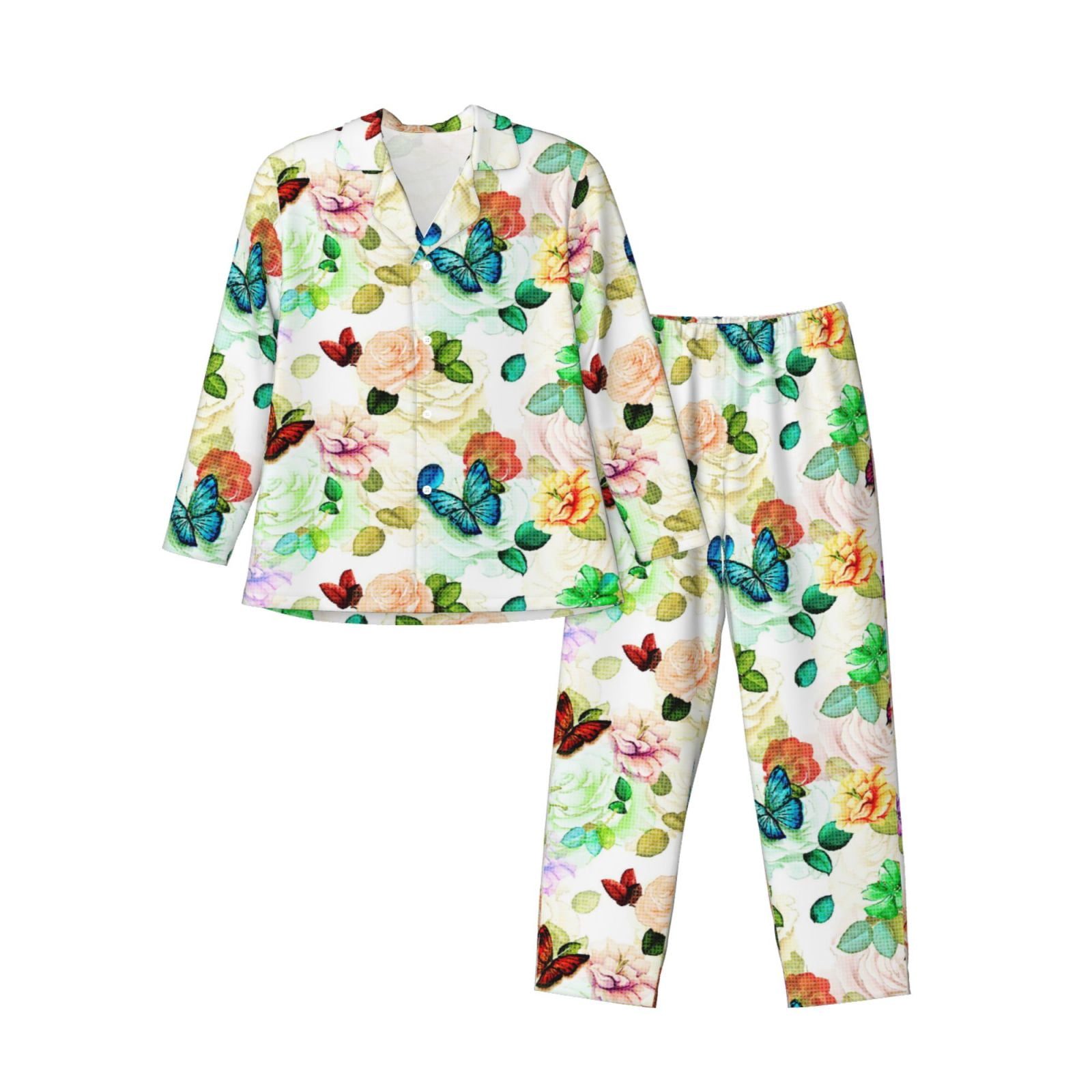 Vsdgher Floral Vintage Mens Pajama Set, Soft Warm Long Sleeve Sleepwear ...