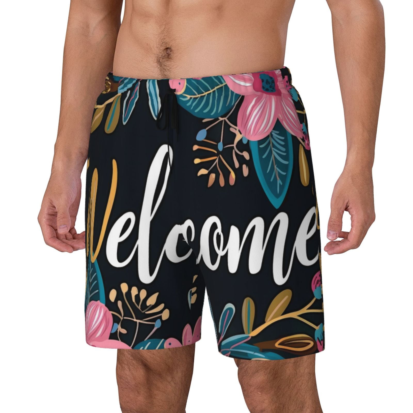 Vsdgher Floral Welcome Sign for Mens Swim Trunks with Compression Liner ...