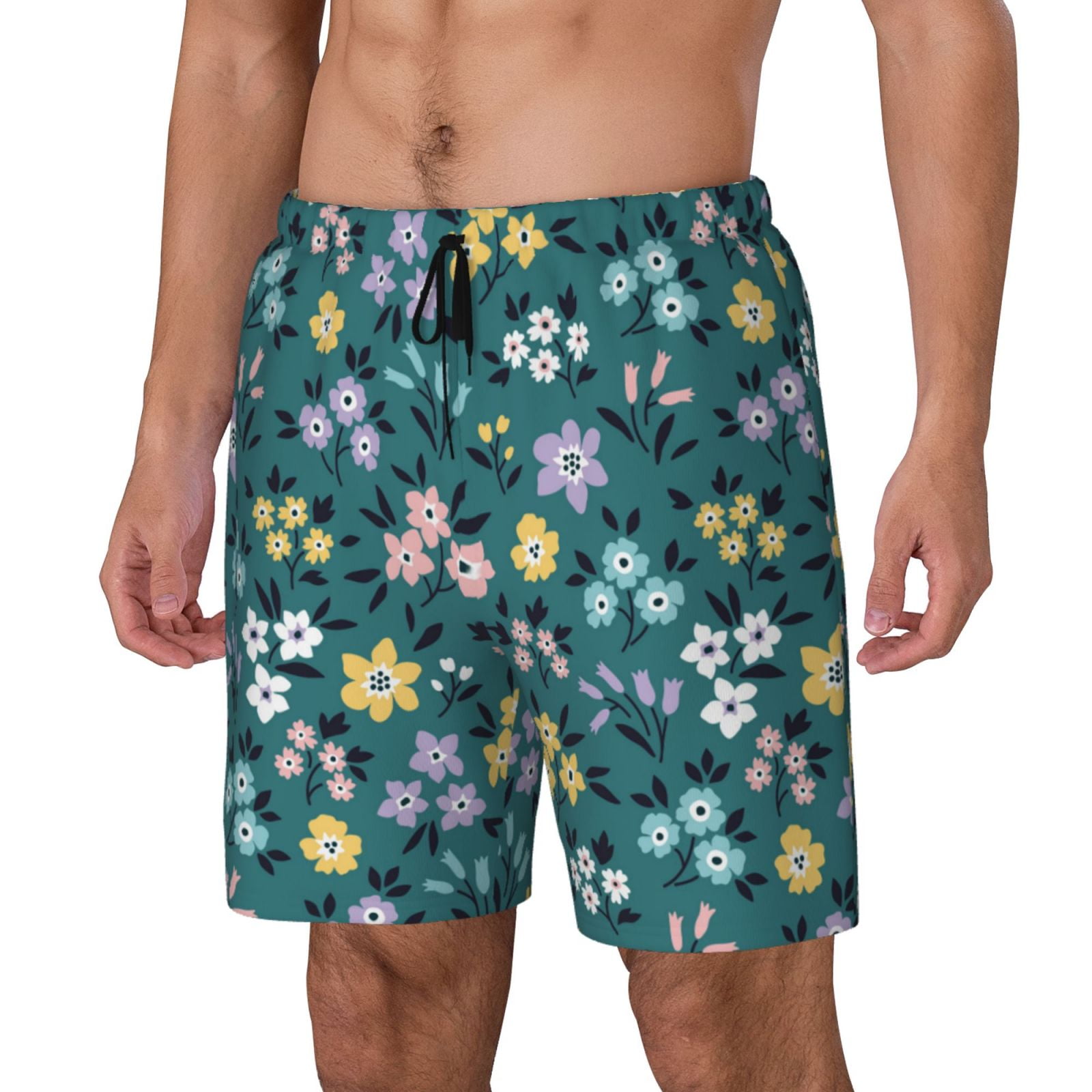 Vsdgher Floral for Mens Swim Trunks with Compression Liner Swim Shorts ...