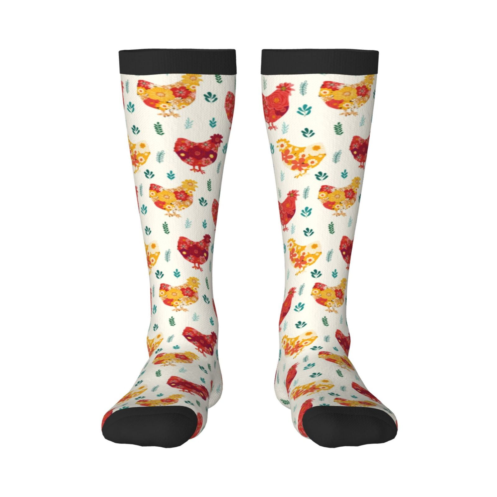 Vsdgher Flower Chicken Print Thigh High Socks Extra Long Stretchy Sock ...