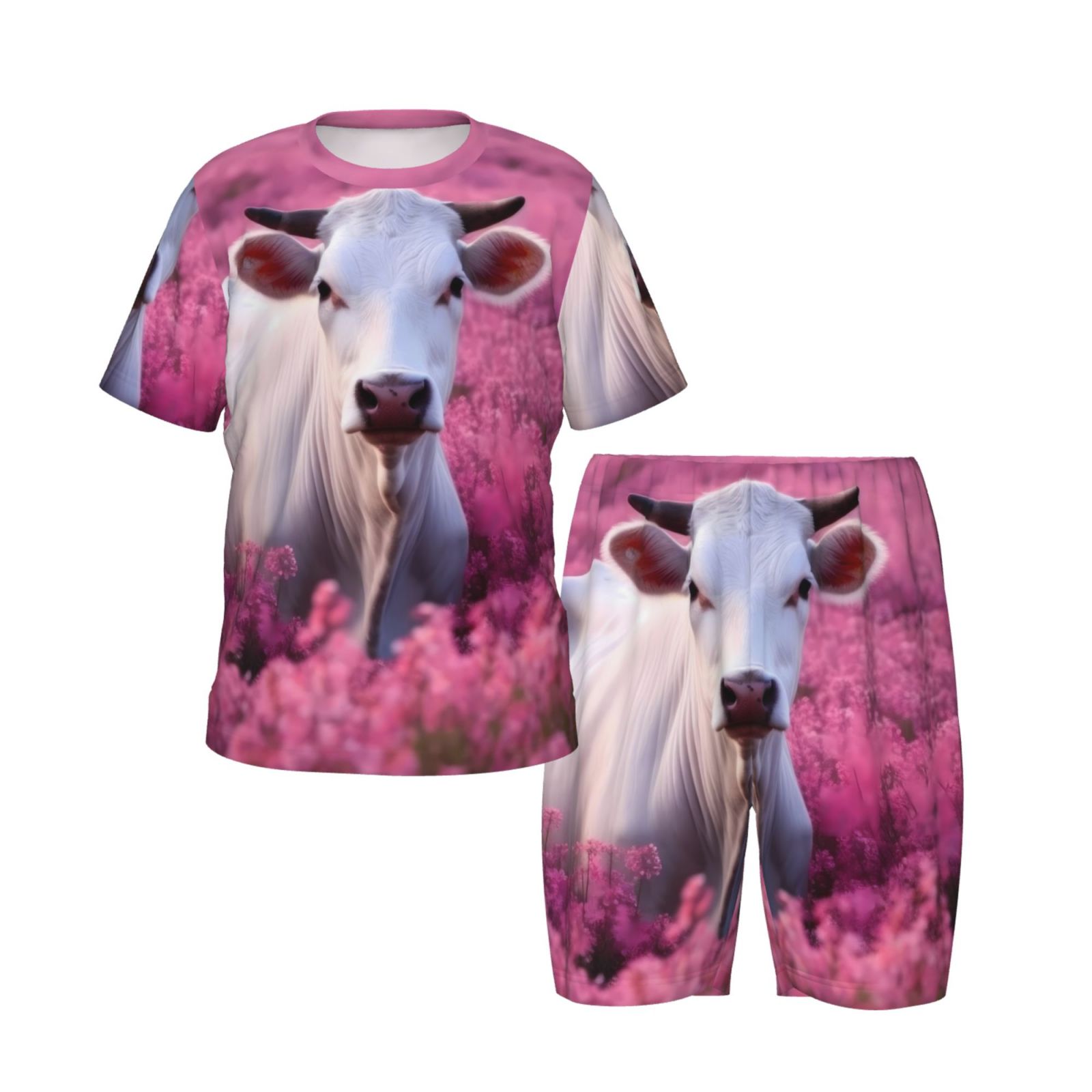 Vsdgher Flower Field Cow Print girls Short Sleeve Top and Shorts Snug ...