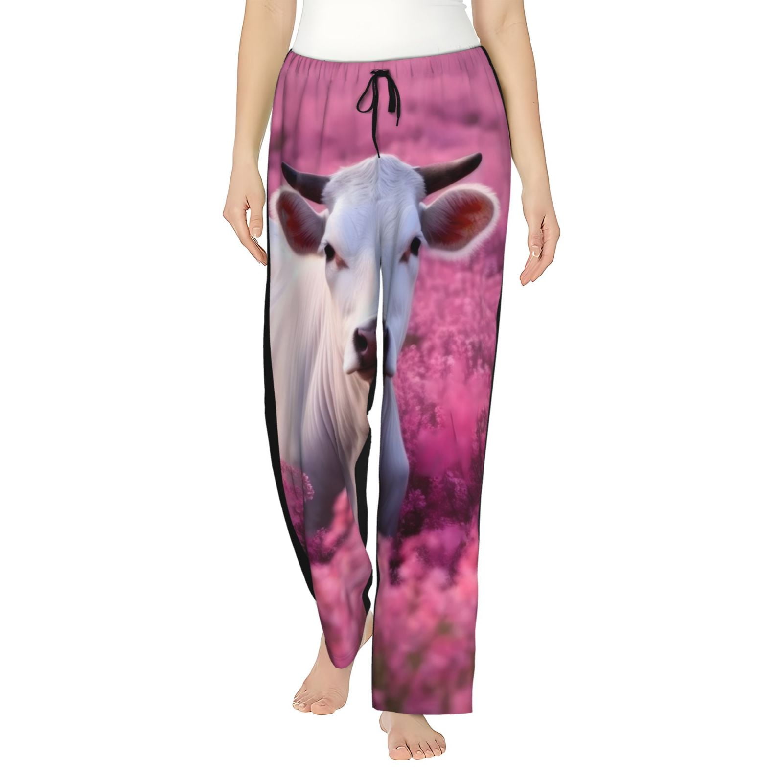 Vsdgher Flower Field Cow Women’s Womens Pajama Pants, Lounge Wide Leg ...