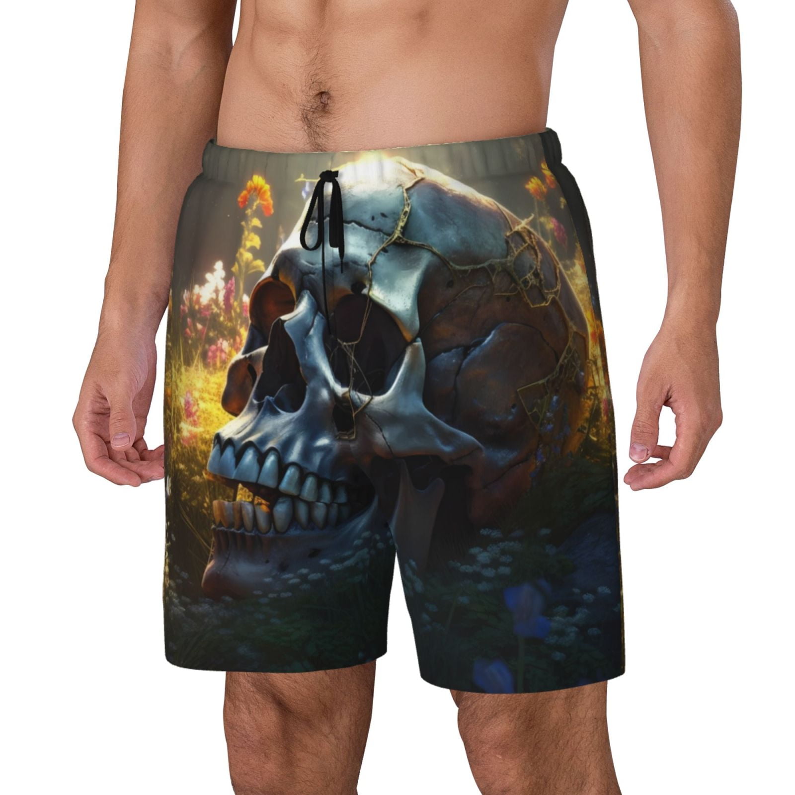 Vsdgher Flower Field Skull for Mens Swim Trunks with Compression Liner ...