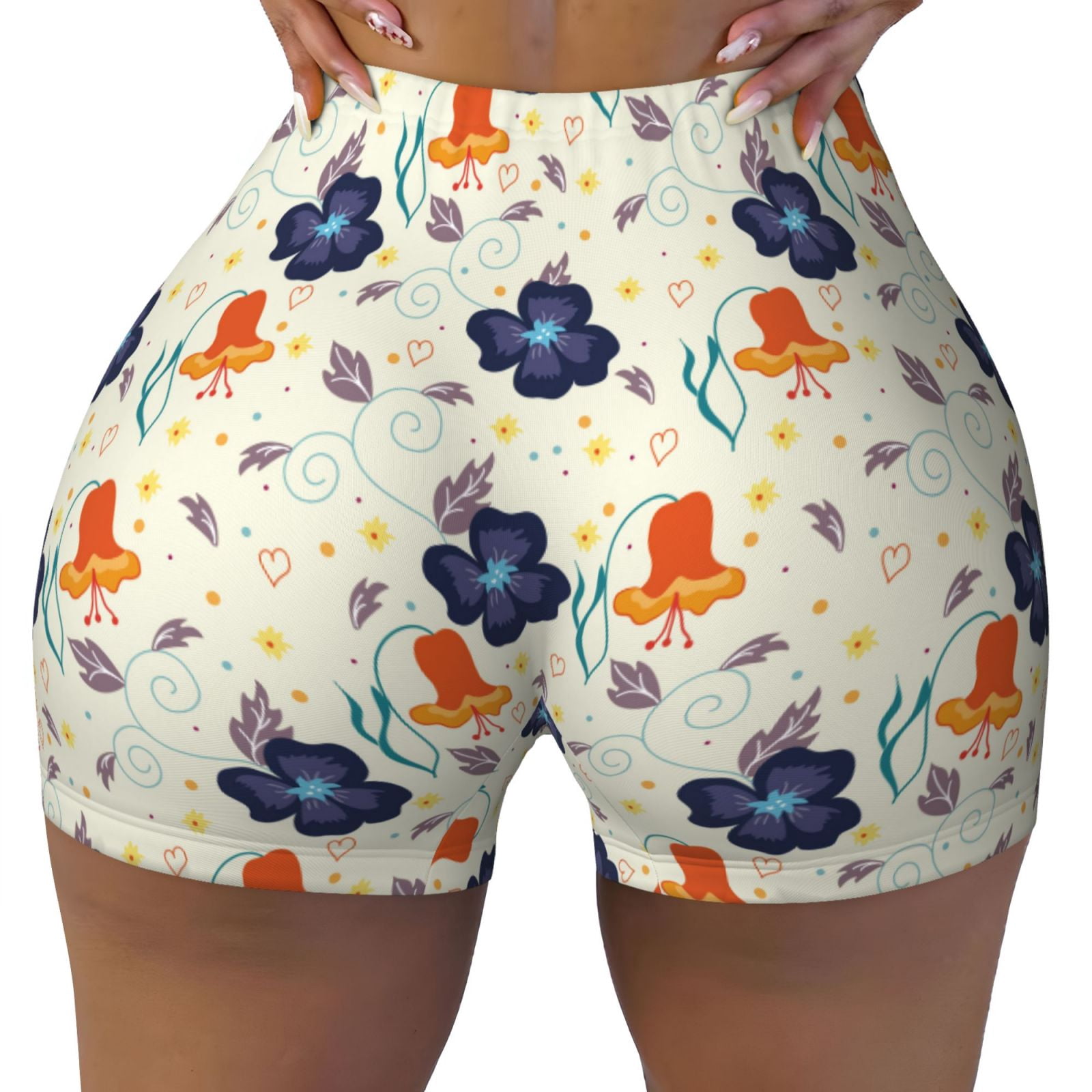 Vsdgher Flower Leaves print Workout Shorts for Women Seamless Soft ...