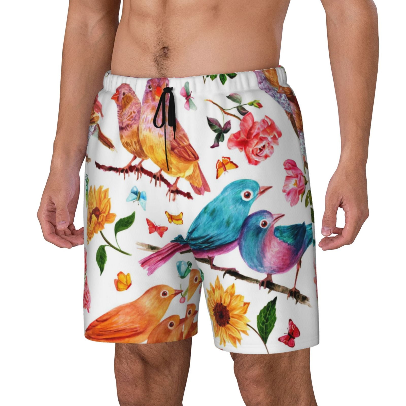 Vsdgher Flowers Birds And Butterflies for Mens Swim Trunks with ...