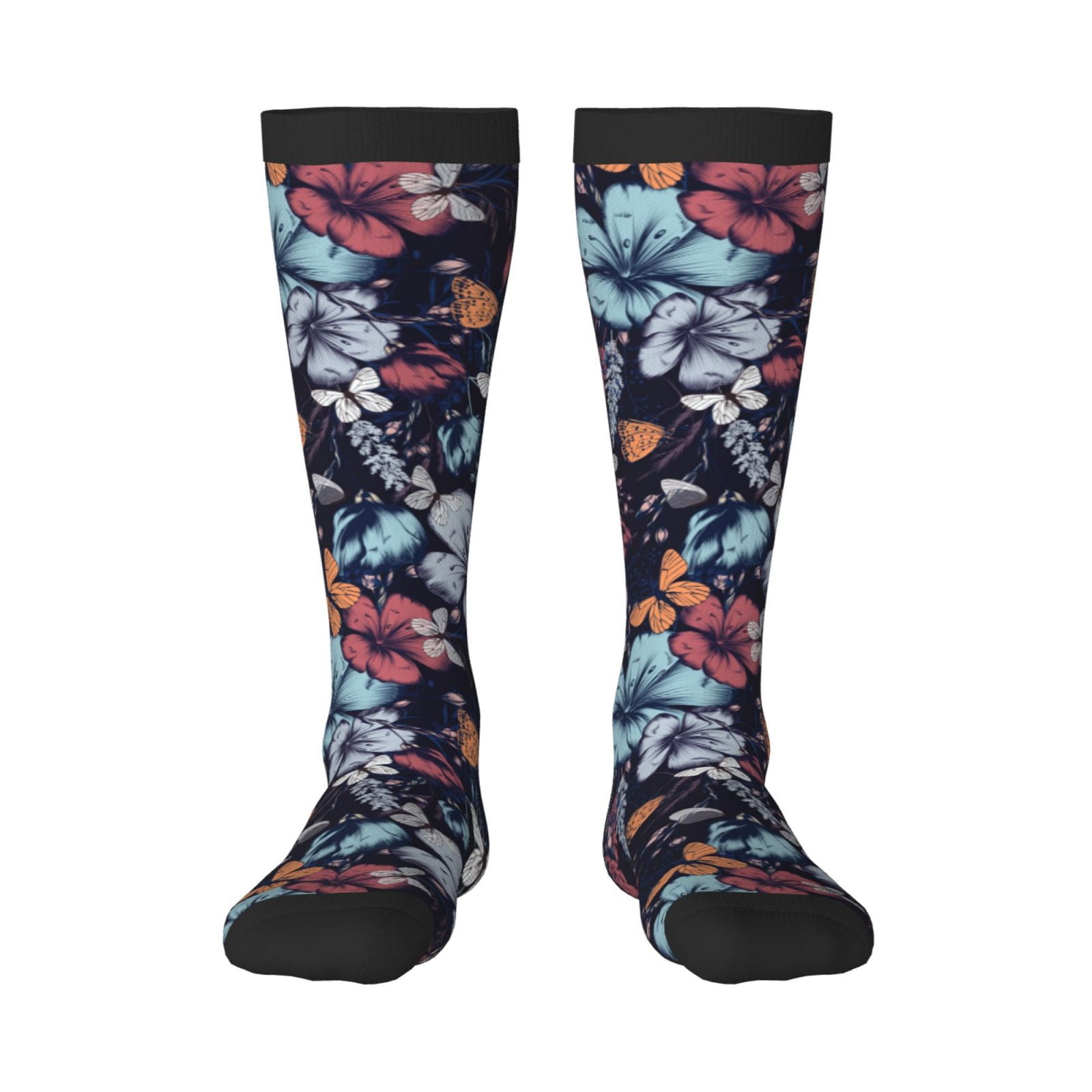 Vsdgher Flowers ad Butterflies Print Thigh High Socks Extra Long ...