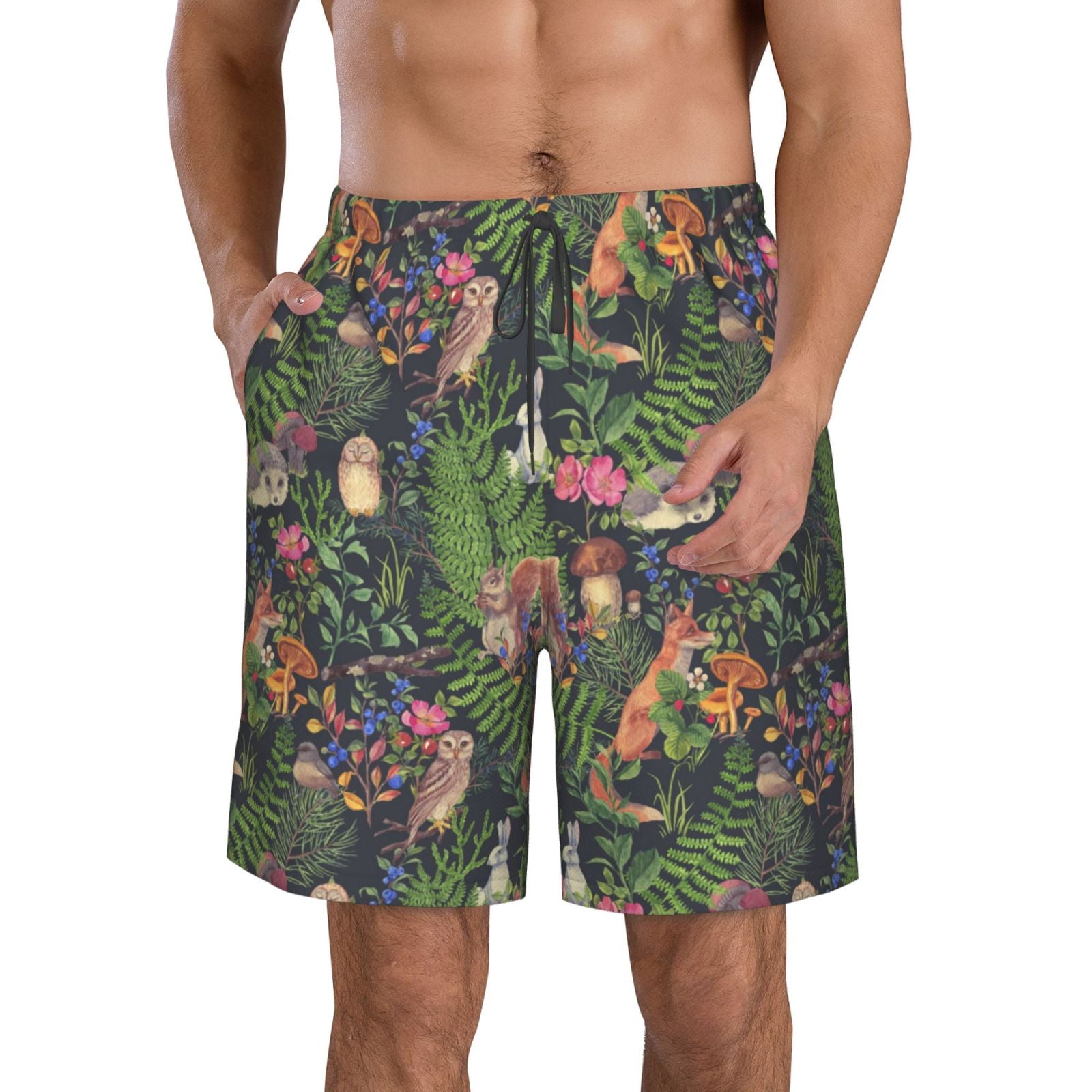 Vsdgher Forest Animals And Plants Men's Beach Shorts, Surfing shorts ...
