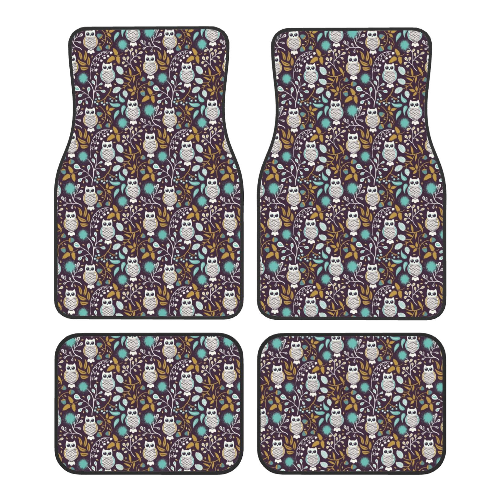 Vsdgher Forest Cute Owl Car Foot Mat Set of 4 Pieces Universal Floor ...