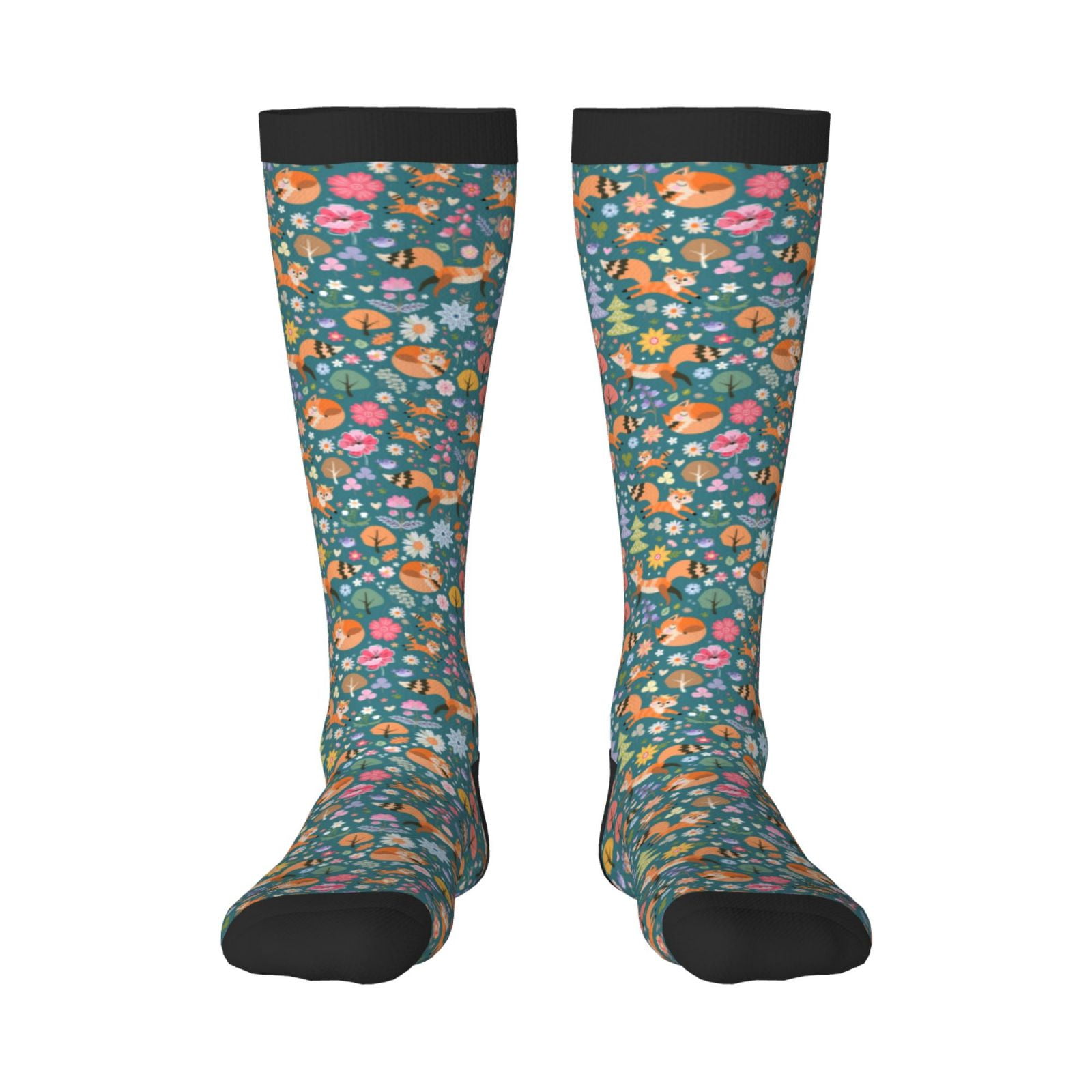 Vsdgher Foxes and Birds in Forest Print Thigh High Socks Extra Long ...