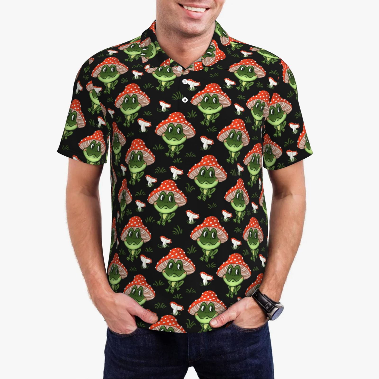 Vsdgher Frogs In Mushroom Hats Polo Shirts for Men, Men's Short Sleeve ...