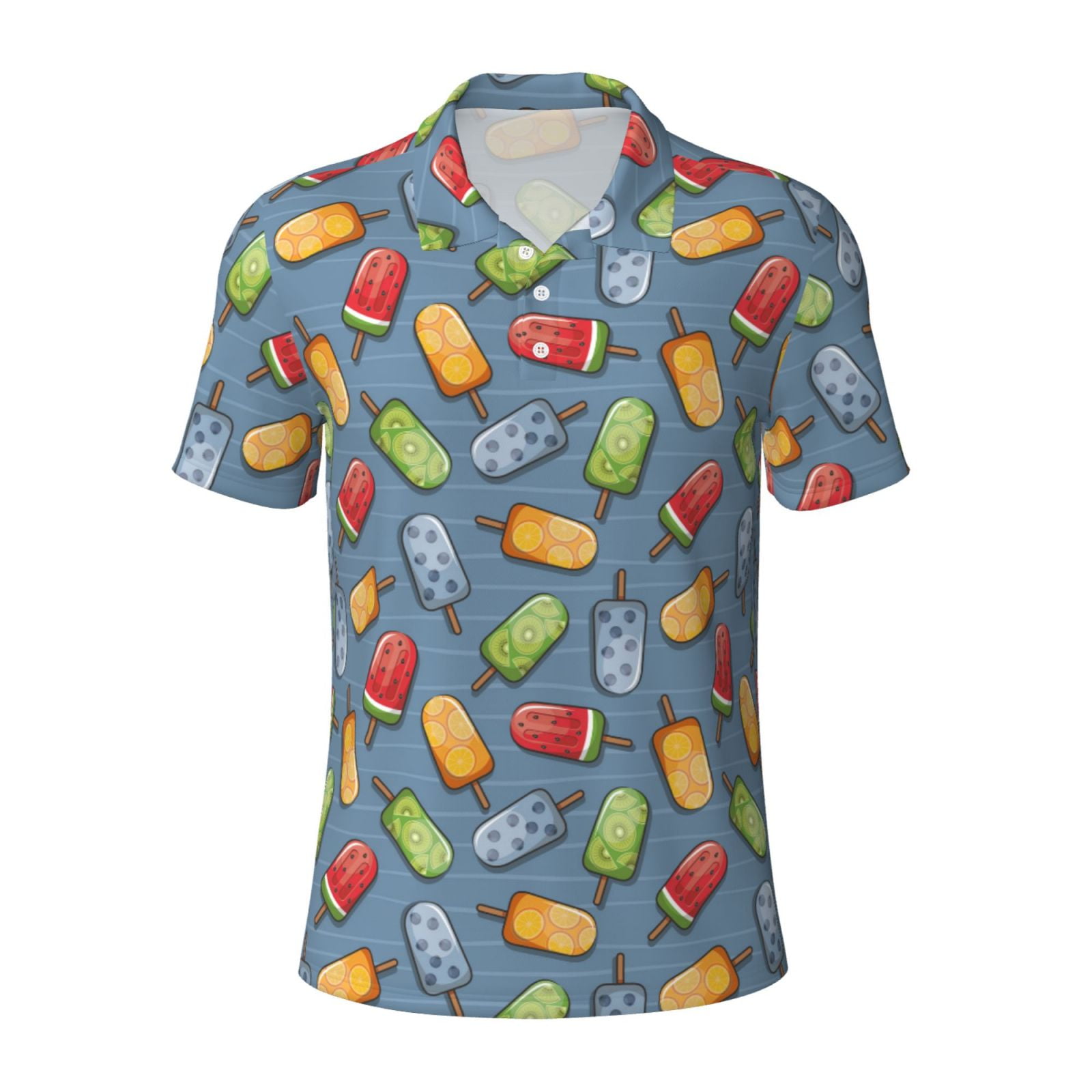 Vsdgher Fruit Ice Cream Print Men's Short Sleeve Stretch Polo Shirt ...