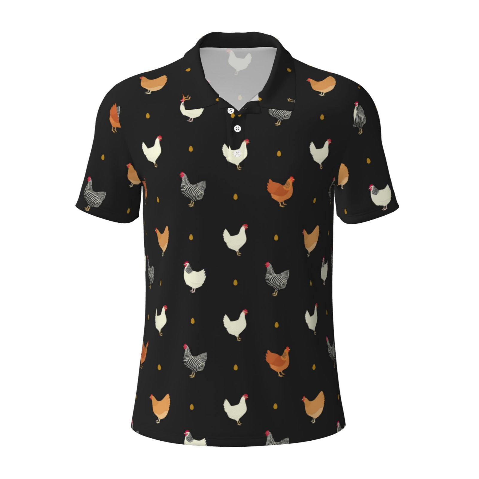 Vsdgher Funny Chicken Print Men's Short Sleeve Stretch Polo Shirt ...
