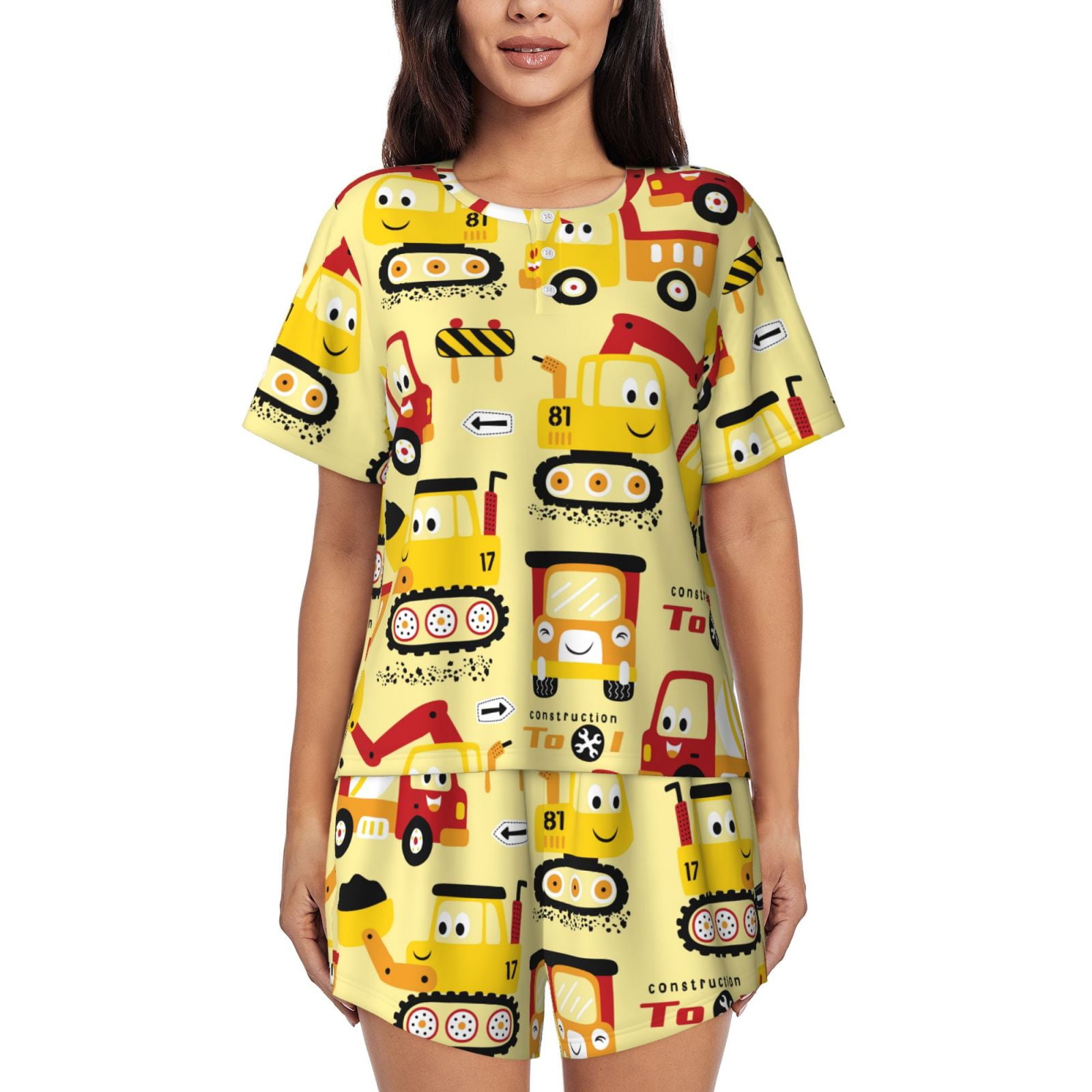 Vsdgher Funny Construction Vehicles Pattern Womens Pajamas 2 Piece ...