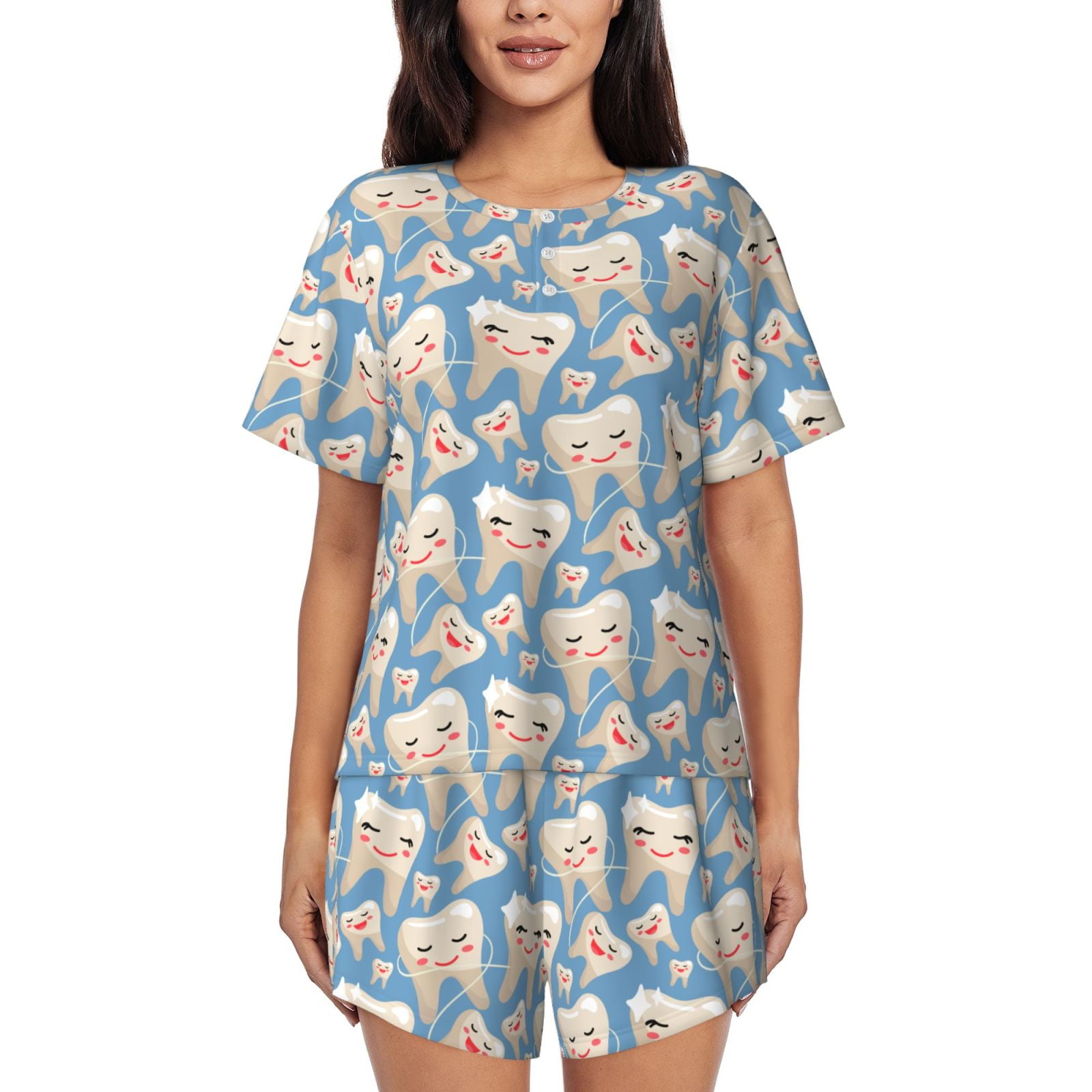 Vsdgher Funny Cute Healthy Teeth Pattern Womens Pajamas 2 Piece Short ...