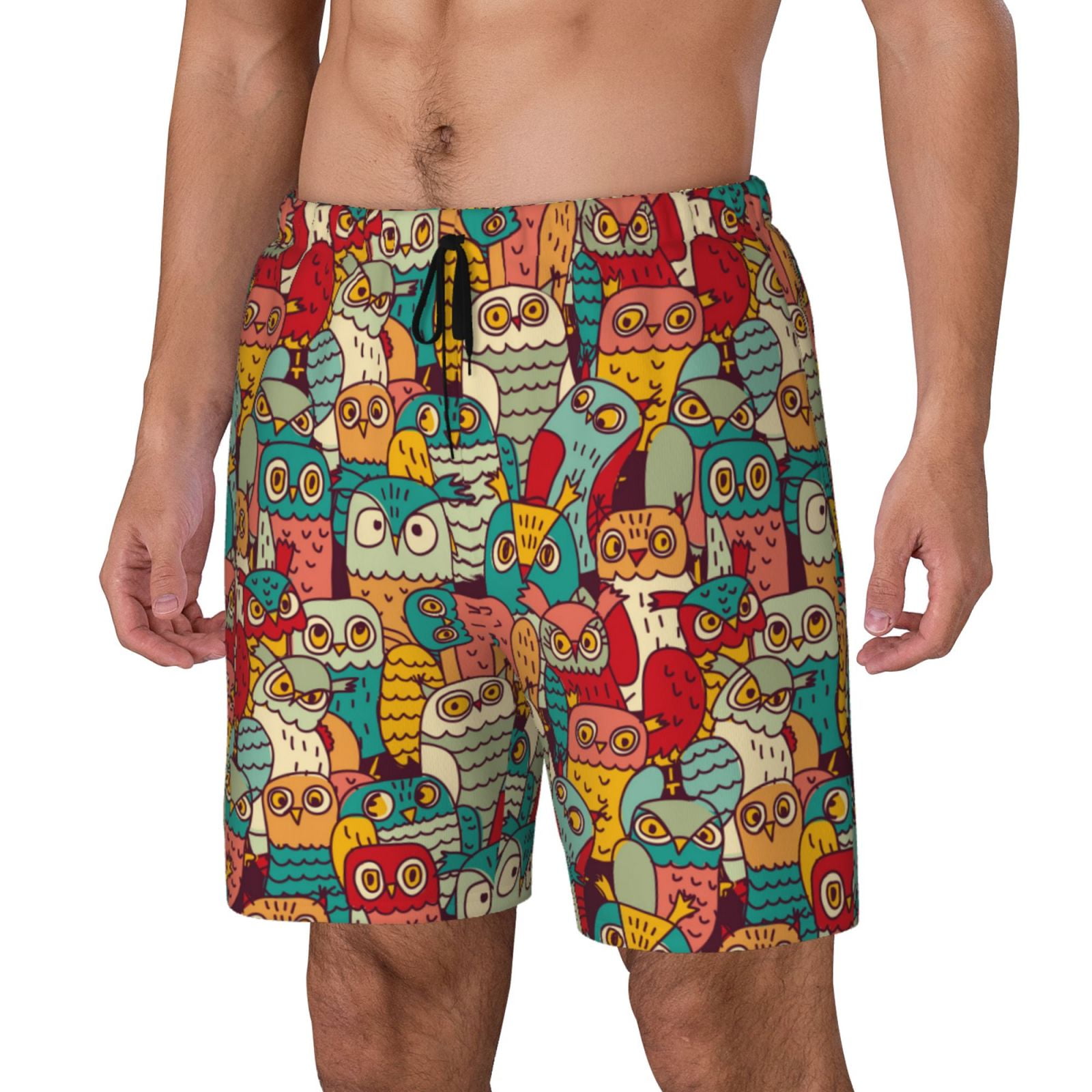 Vsdgher Funny Owl Bird for Mens Swim Trunks with Compression Liner Swim Shorts Swim Suits Board ...