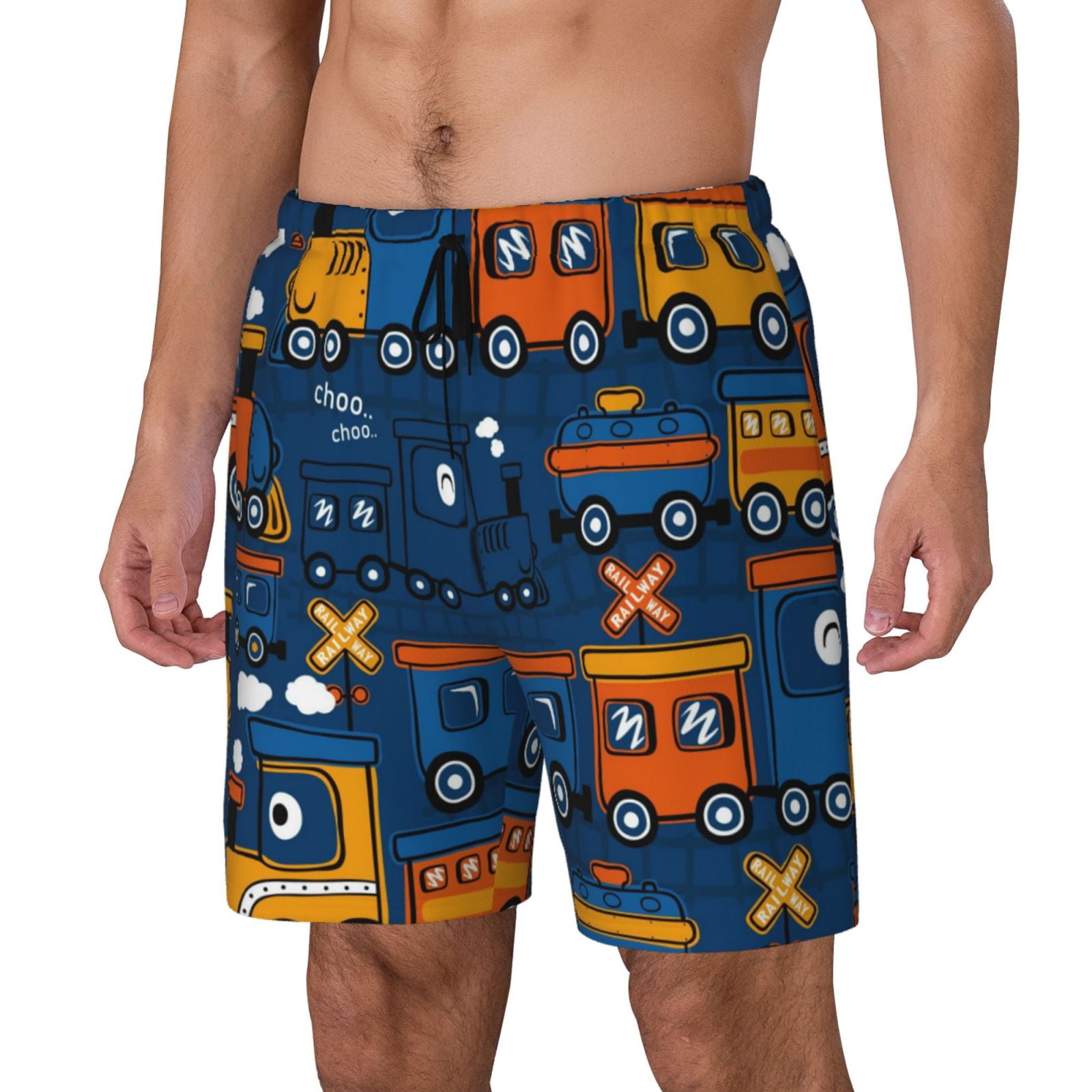 Vsdgher Funny Steam Train for Mens Swim Trunks with Compression Liner Swim Shorts Swim Suits ...
