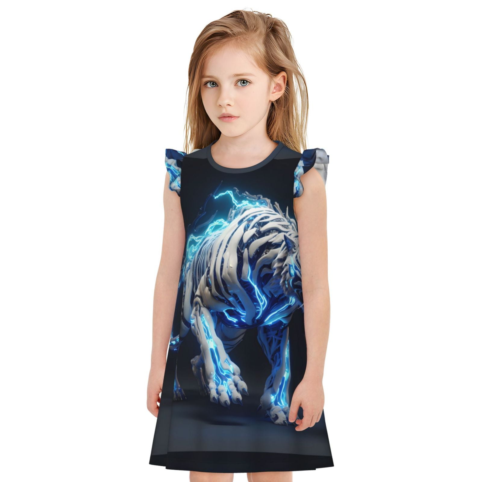Vsdgher Futuristic Blue Light White Tiger for Girls Nightgowns Toddler ...