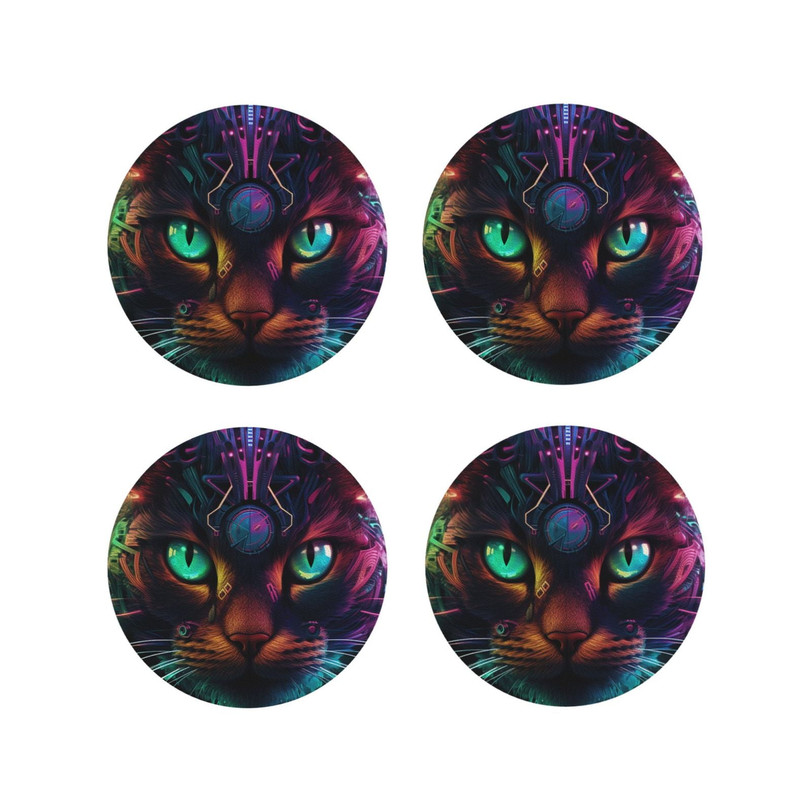 Vsdgher Futuristic Cat Warrior Leather Coasters for Drinks, Durable ...