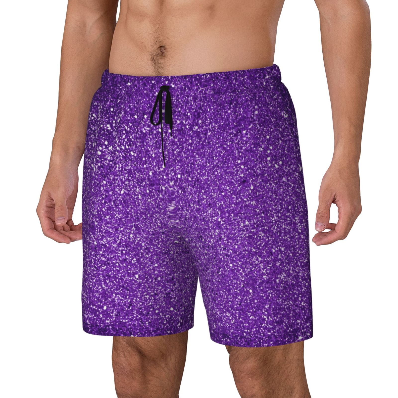 Vsdgher Glitter Purple for Mens Swim Trunks with Compression Liner Swim ...