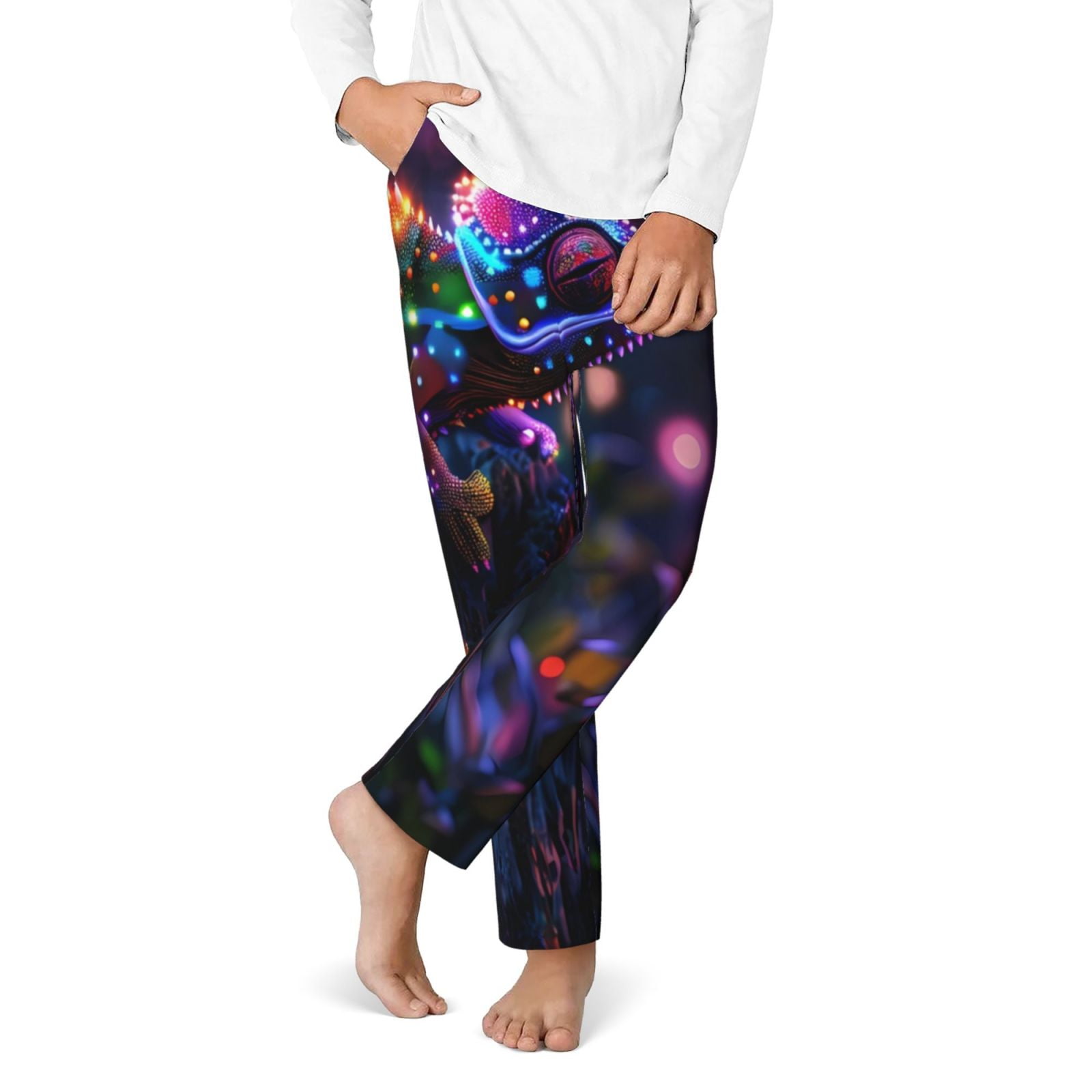 Vsdgher Glowing Chameleon Fantasy Art Print Kids Pajama Pants,Long ...