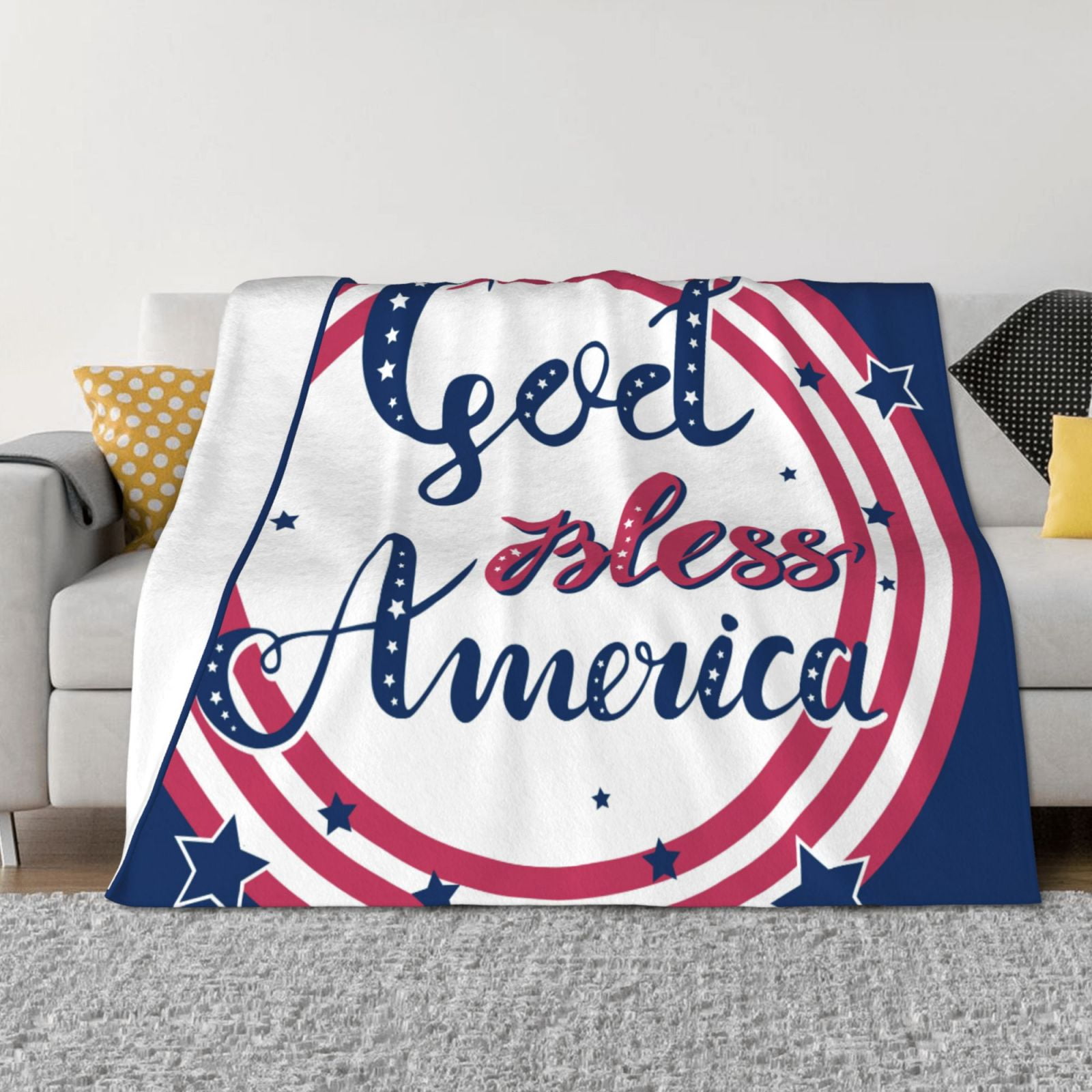 Vsdgher God Bless America Patriotic Star Pattern Fleece Throw Blanket, Horizontal Fleece Bedding ...